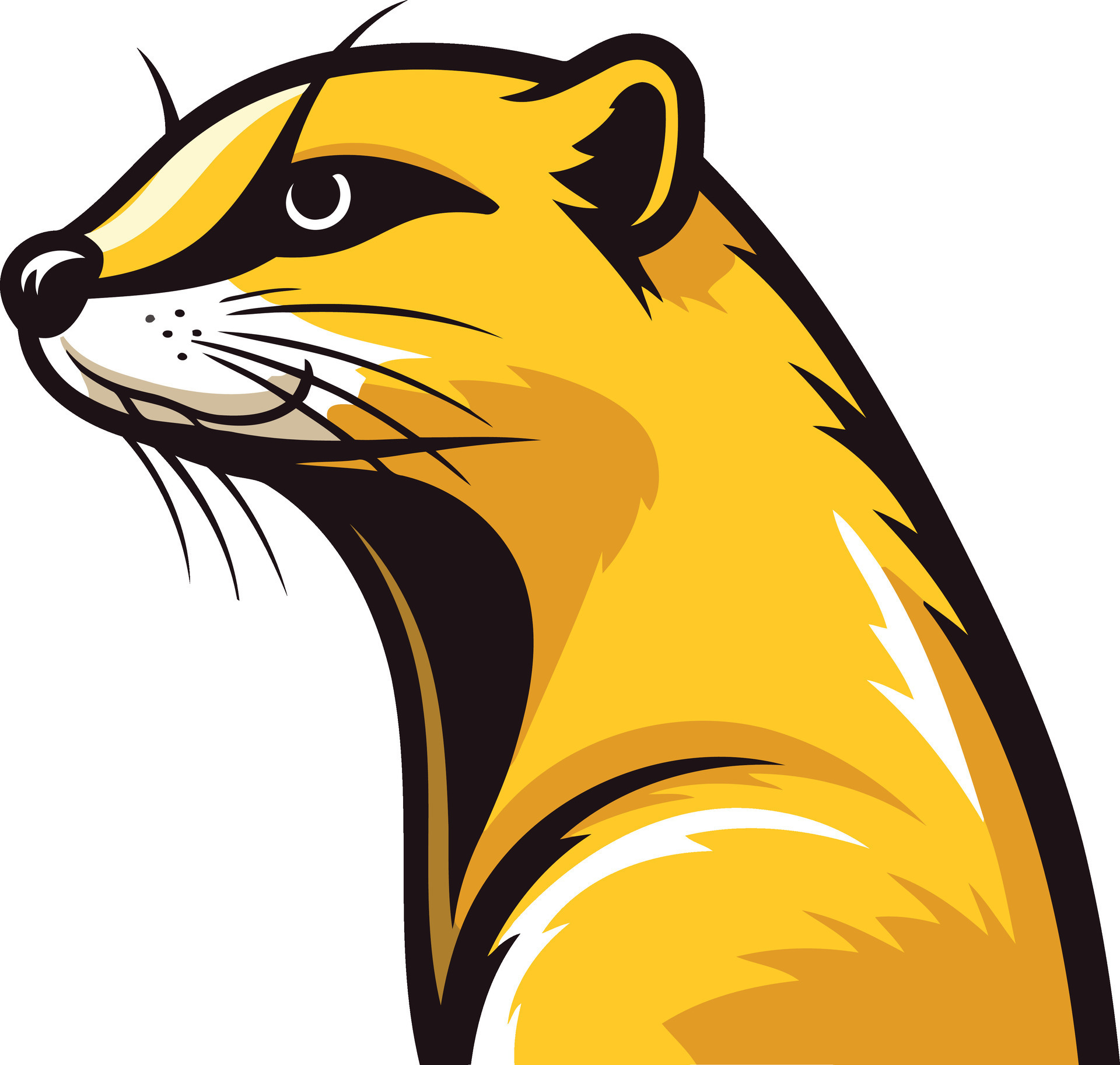 A bold, cartoon style illustration of a yellow ferret's head, perfect for mascots, logos, and ...