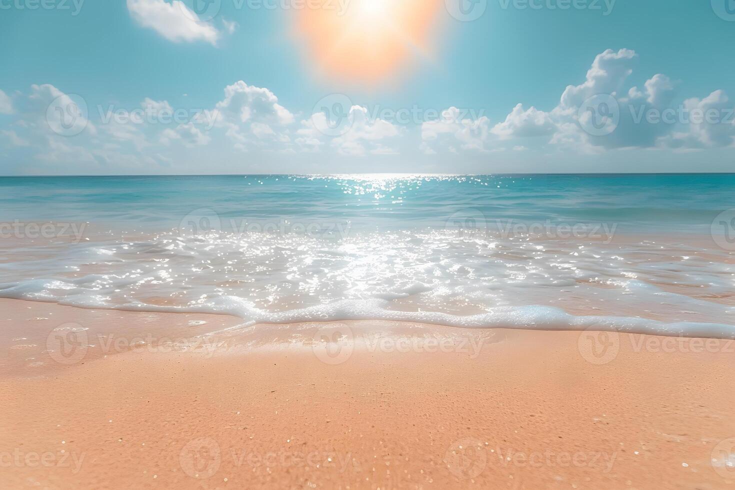 Sunny Summer Beach Day with Sparkling Ocean Waves and Clear Blue Sky ...