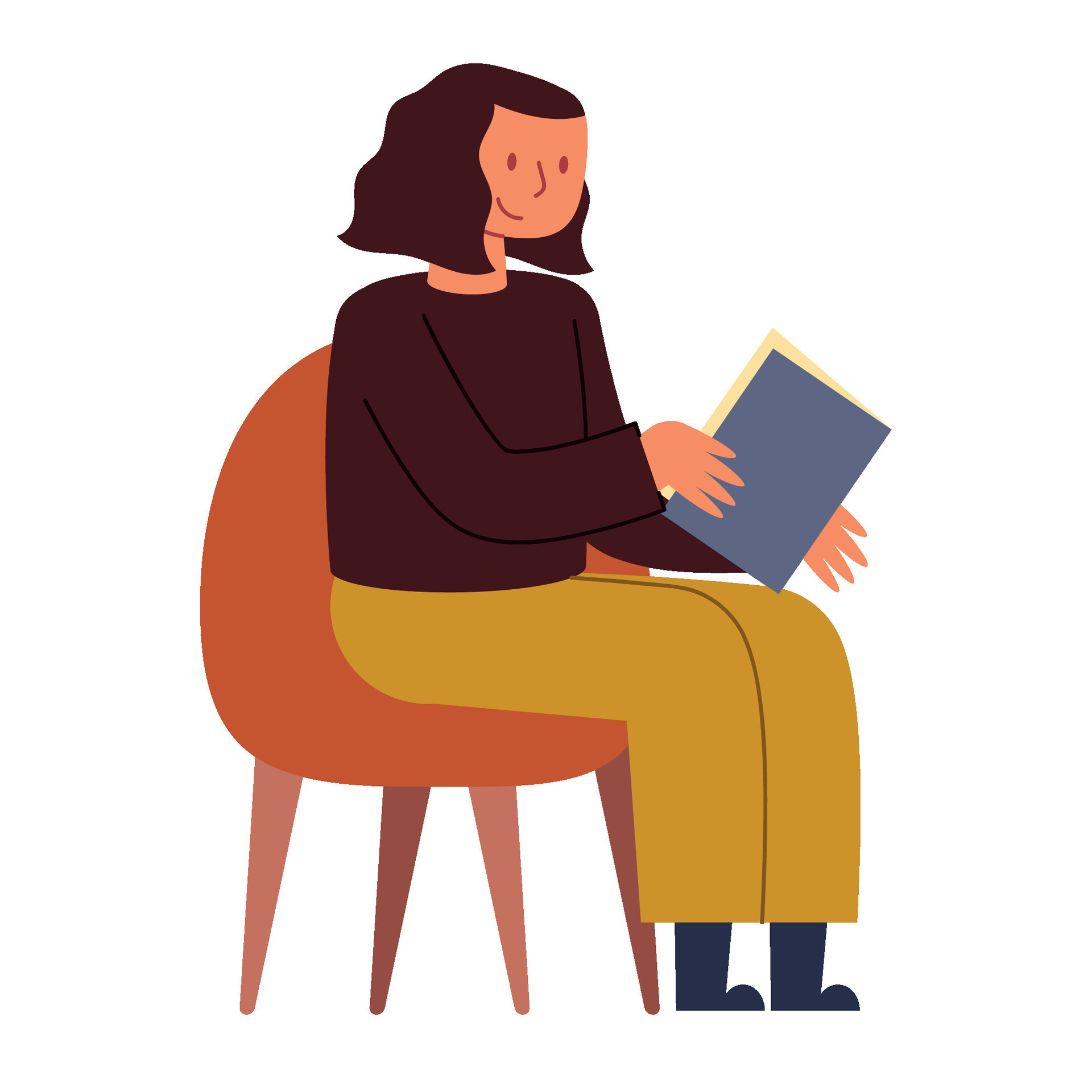 Woman Reading Book Sitting On Chair Illustration 49442381 Vector Art At