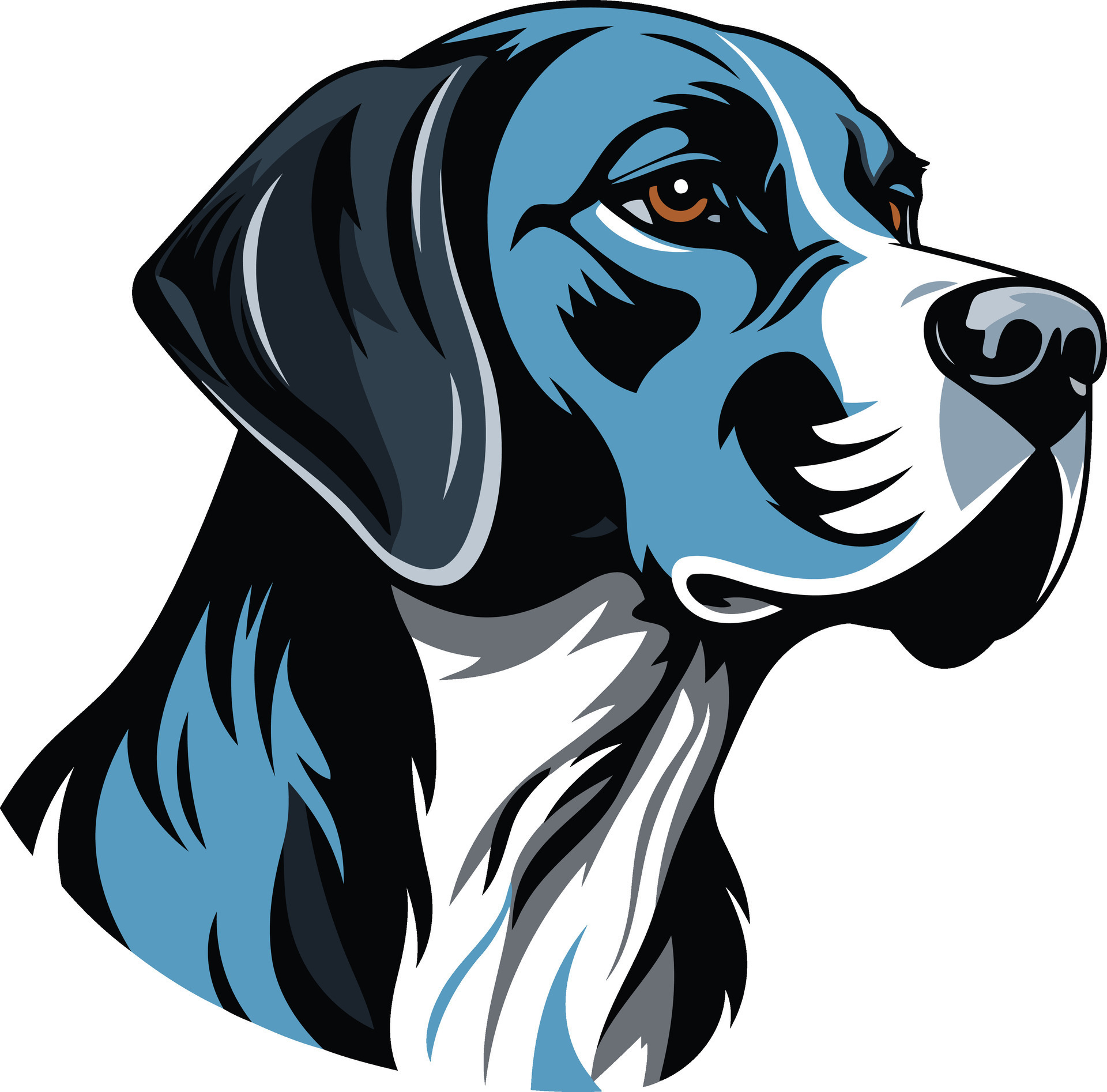A bold, stylized illustration of a german shorthaired pointer dog's head, perfect for branding ...