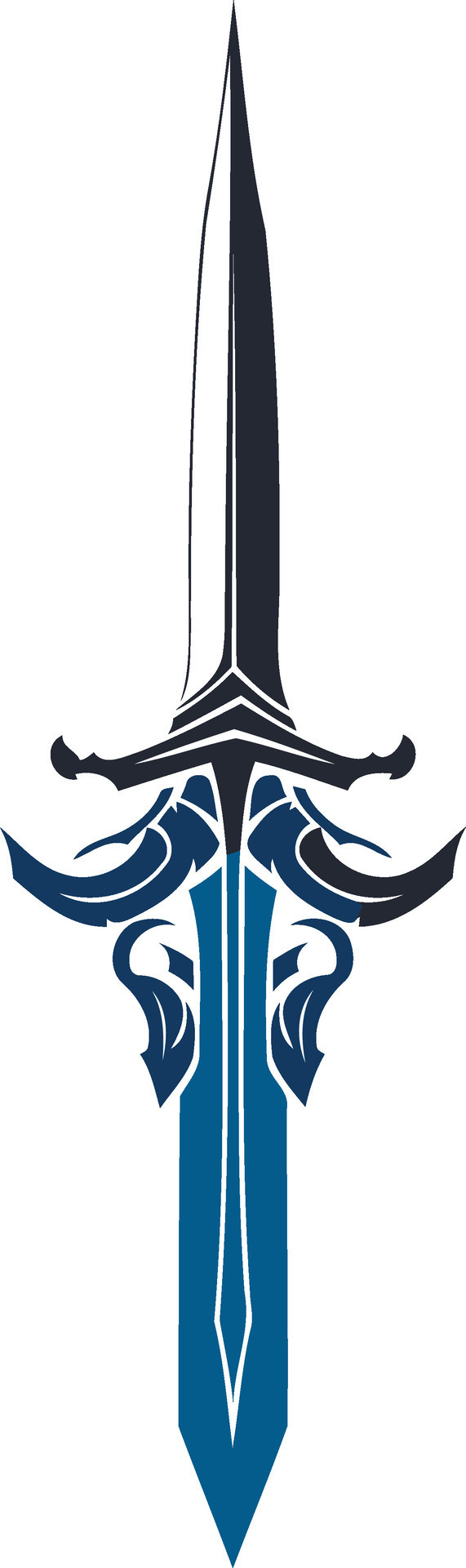 A stylized, abstract dagger design in blue and black, perfect for branding, logos, or gaming ...