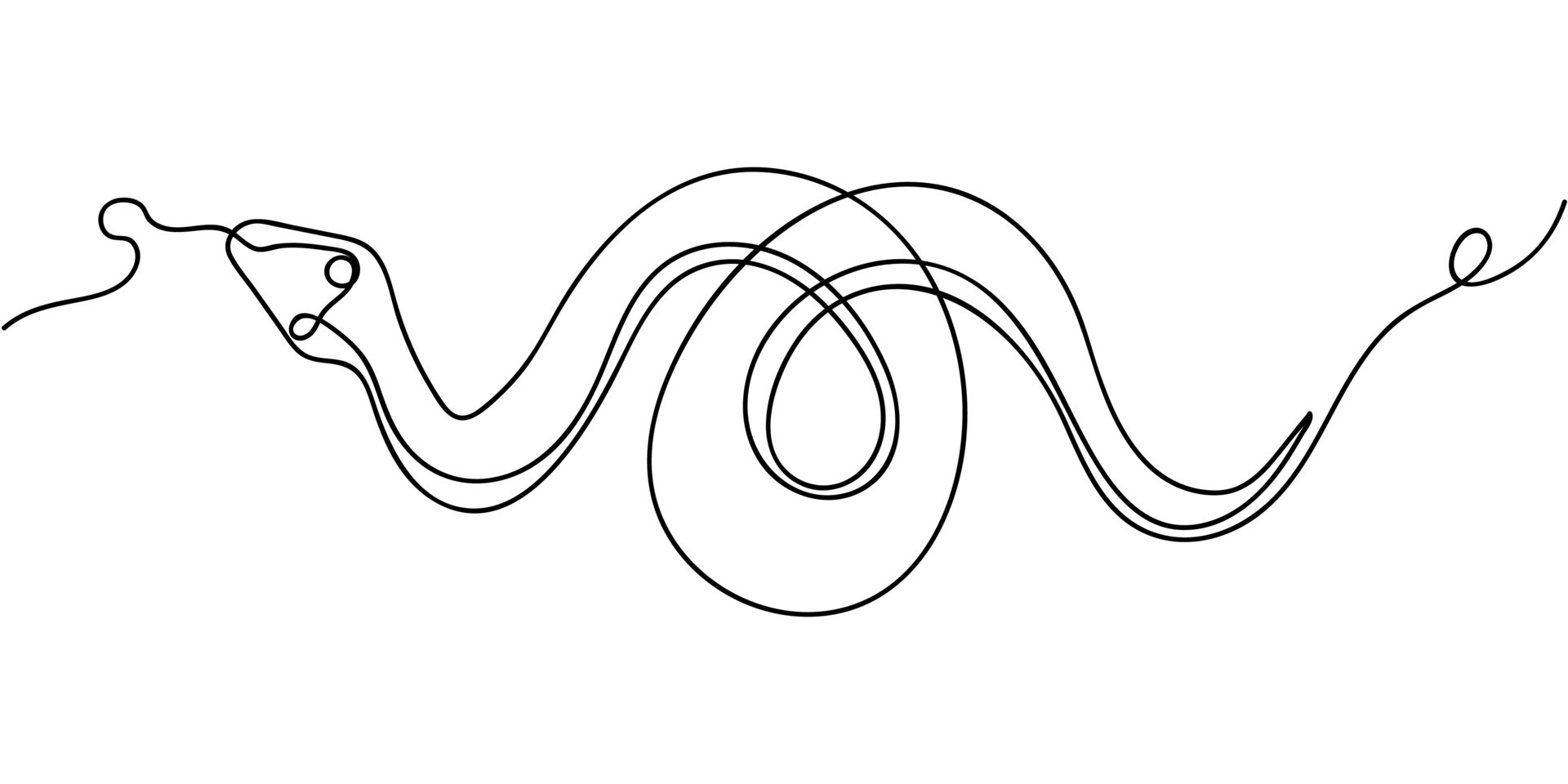 Abstract line drawing of a snake coiling with intricate curves and ...