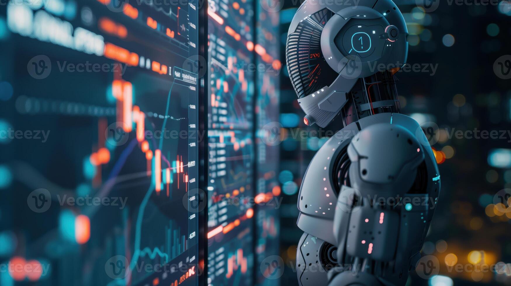 Advanced Trading Robot Analyzing Cryptocurrency Market in Futuristic ...