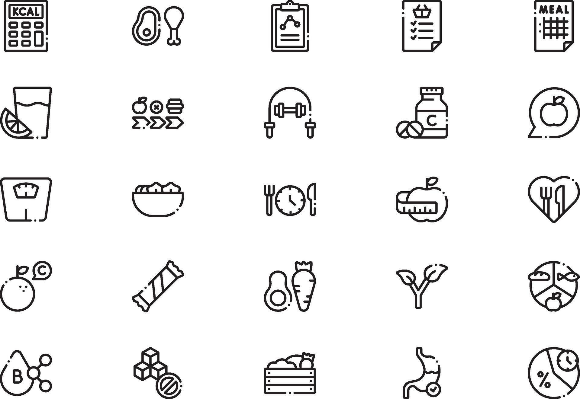 Nutritional plan icons collection is a illustration with editable ...