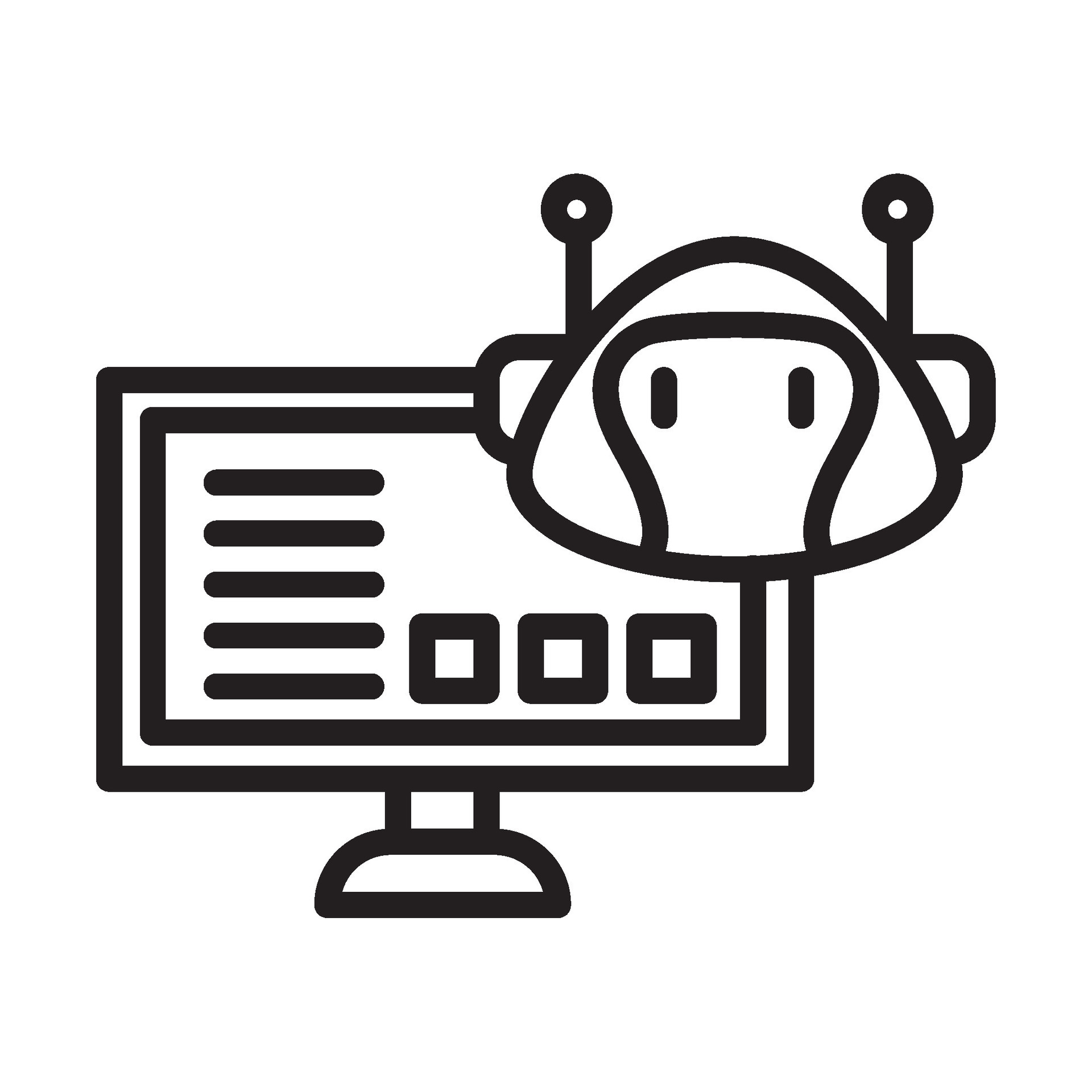 A robot is sitting in front of a computer monitor 49473788 Vector Art ...