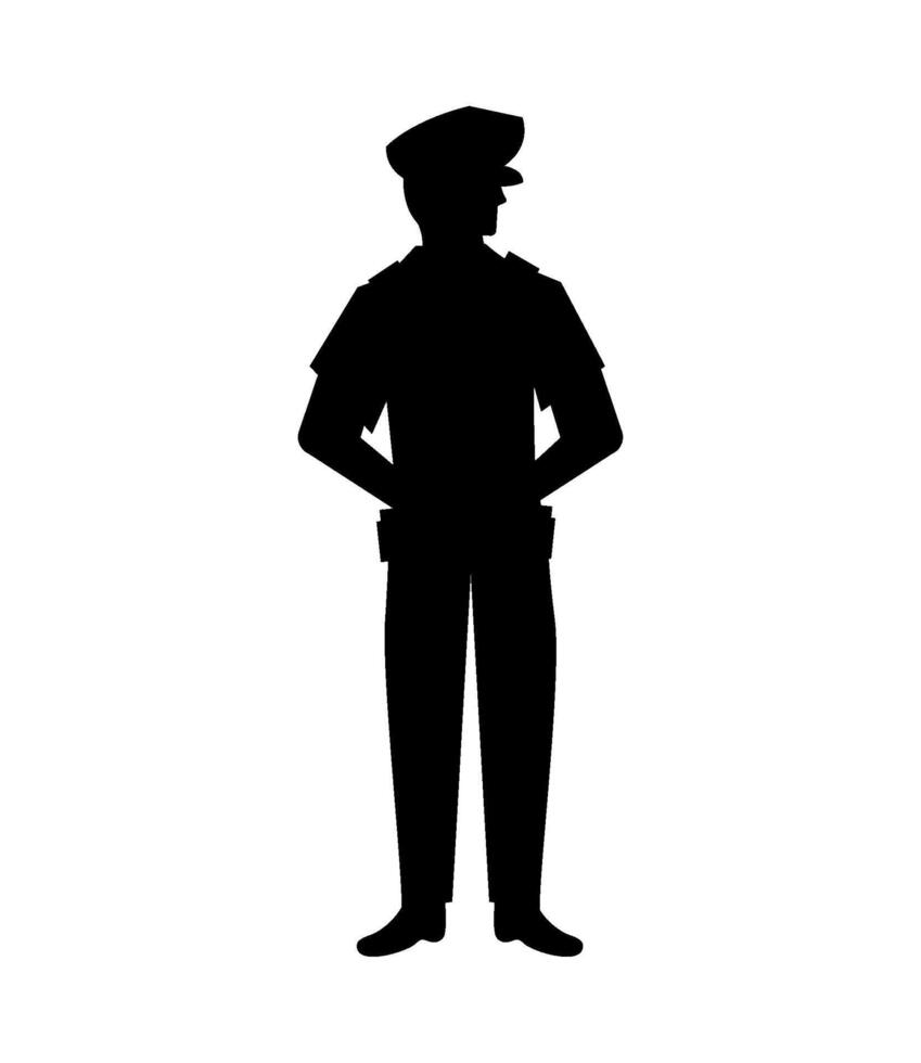 Silhouette Of A Police Officer Standing With His Hands On His Hips