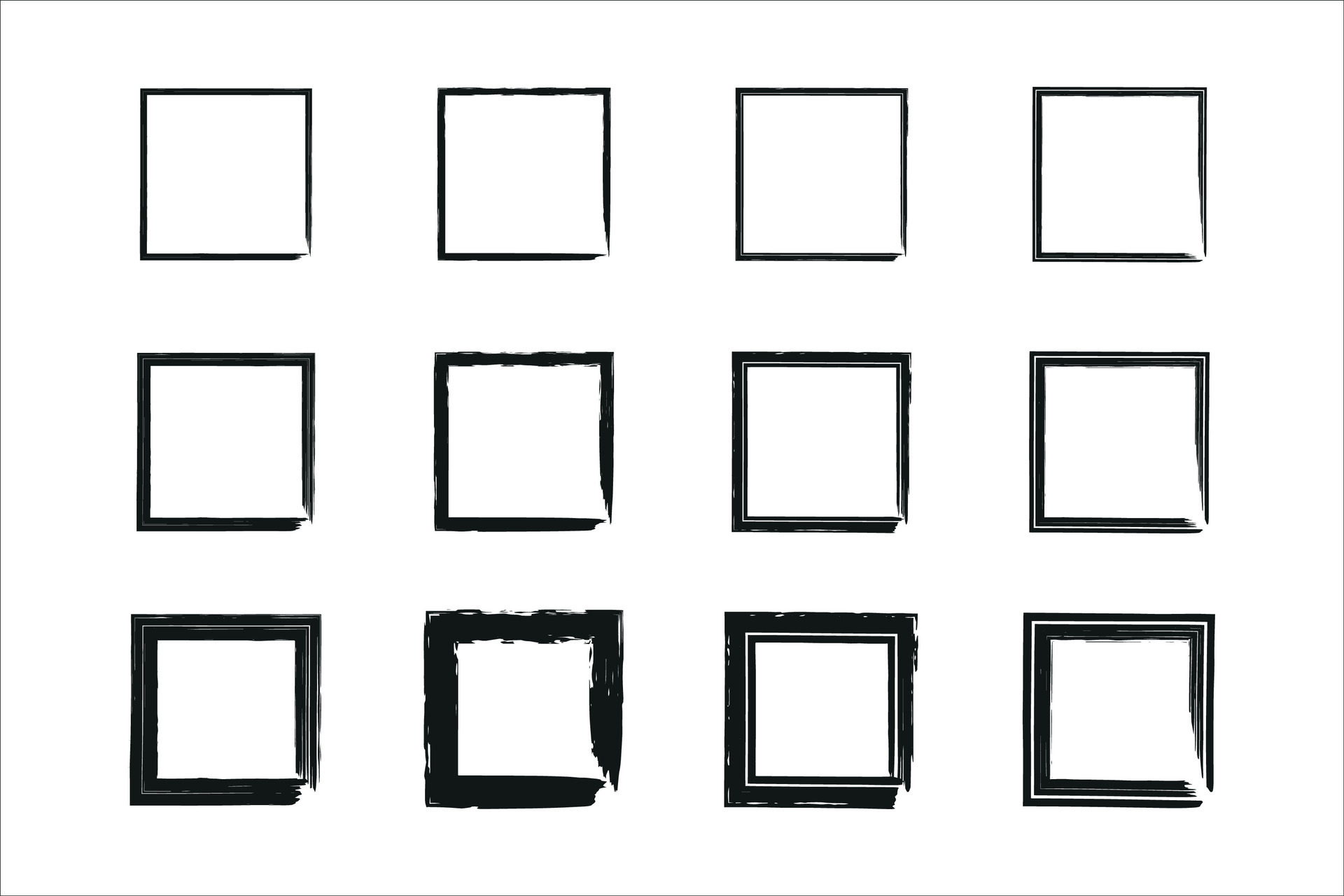 Black Texture Rectangle Grunge Frames Collection Ink Border Design Set Of Vintage Photo Frames