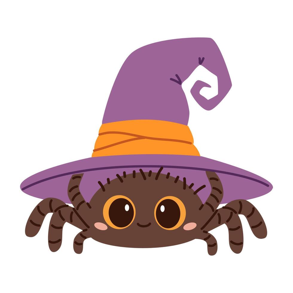 Flat illustration in children's style on white background. Cute spider ...