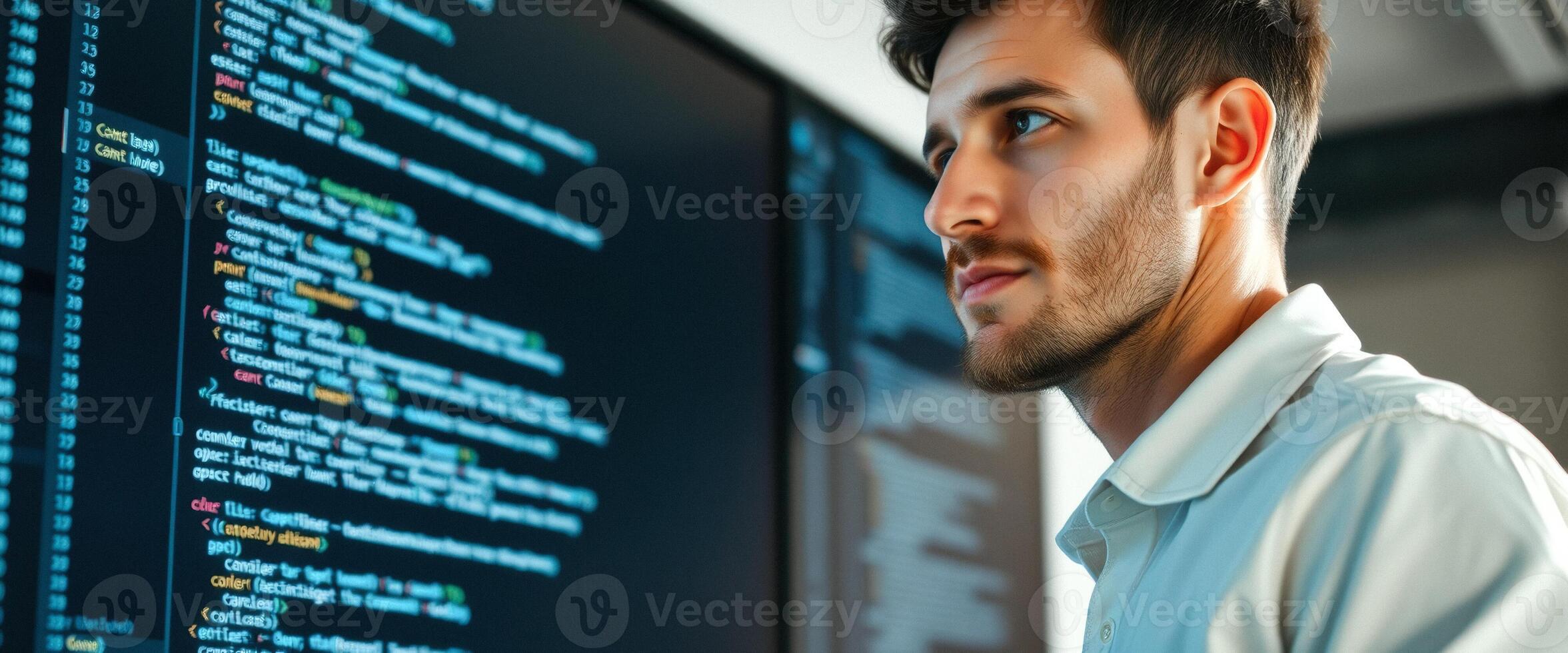 Programmer Focused on Code 49485134 Stock Photo at Vecteezy