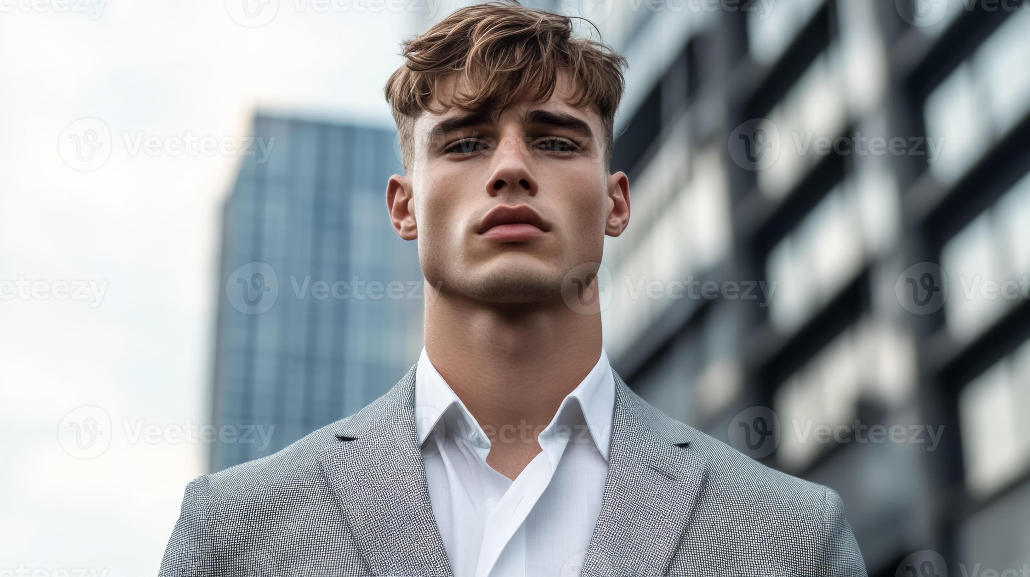 andrógino masculino modelo con agudo caracteristicas vistiendo un a la medida traje mezcla ...