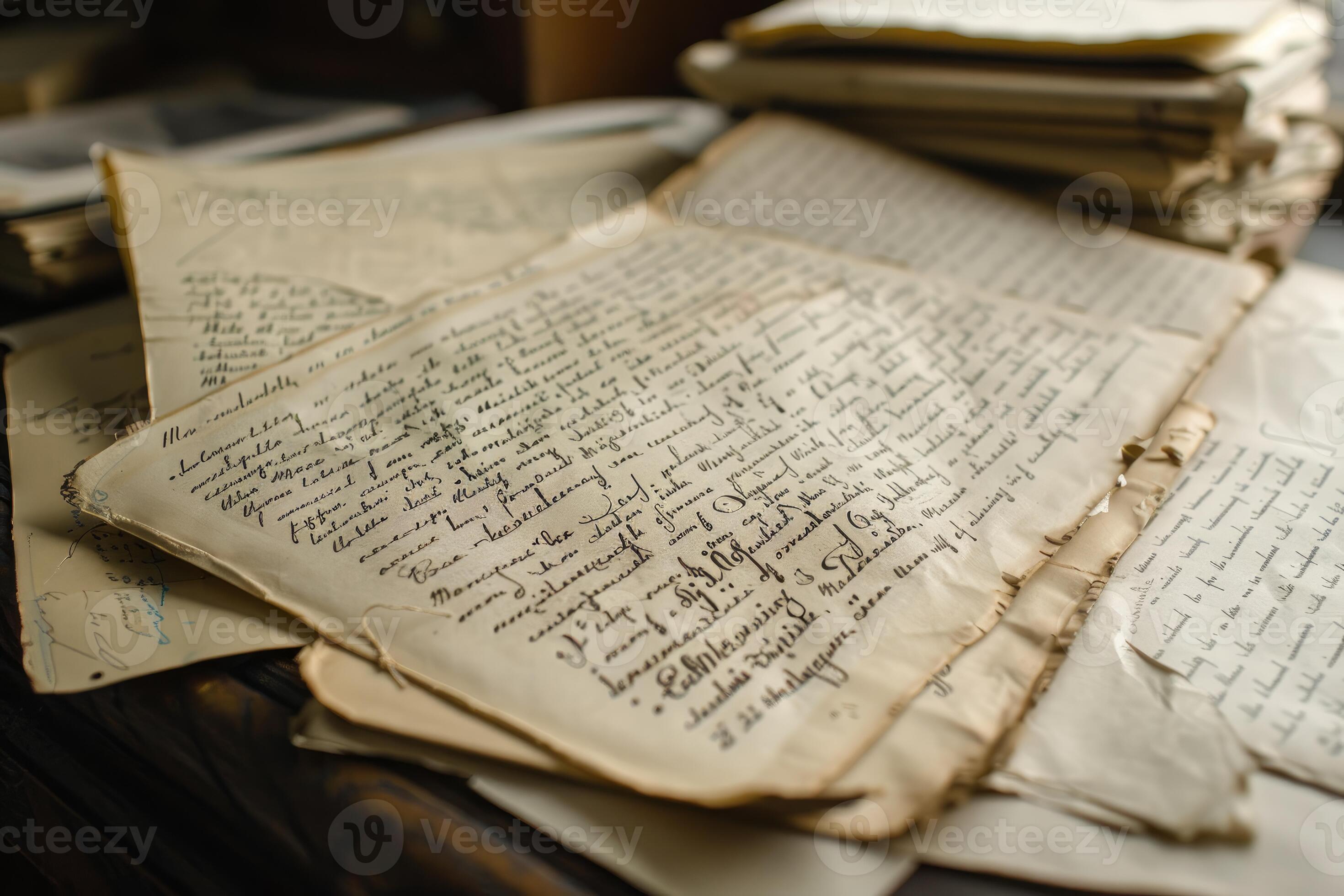 Old handwritten letters with feather pen creating nostalgic atmosphere ... Old handwritten letters with feather pen creating nostalgic atmosphere ...