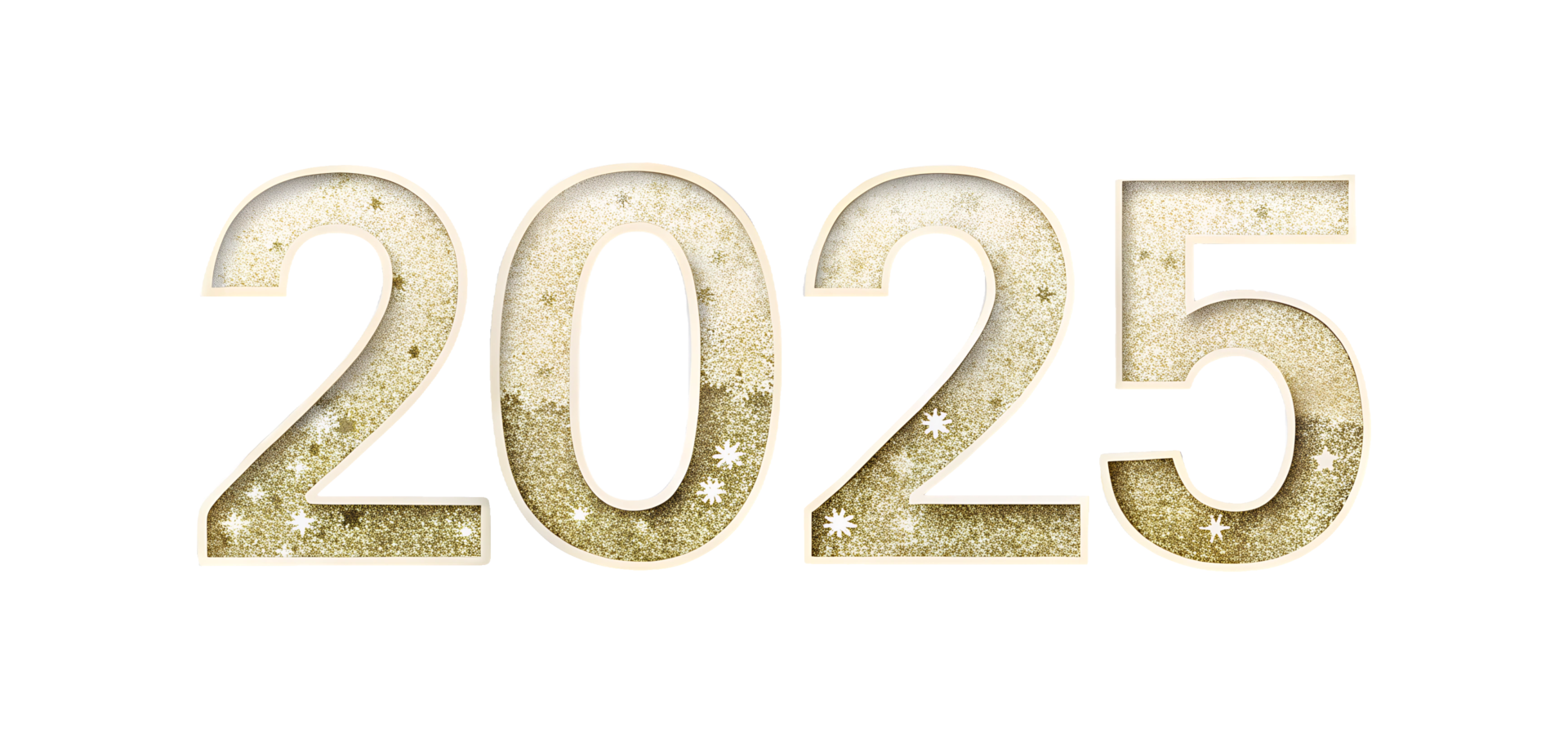 Golden glitter numbers representing the upcoming year 2025, cut out transparent 49514967 PNG