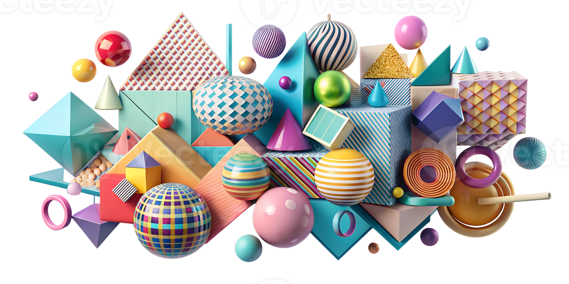 Colorful 3D geometric shapes composition, cut out transparent 49515060 PNG