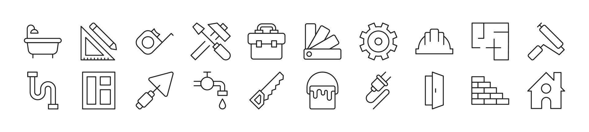 Pack Of Line Icons Of Building And Construction Editable Stroke Simple Outline Sign For Web