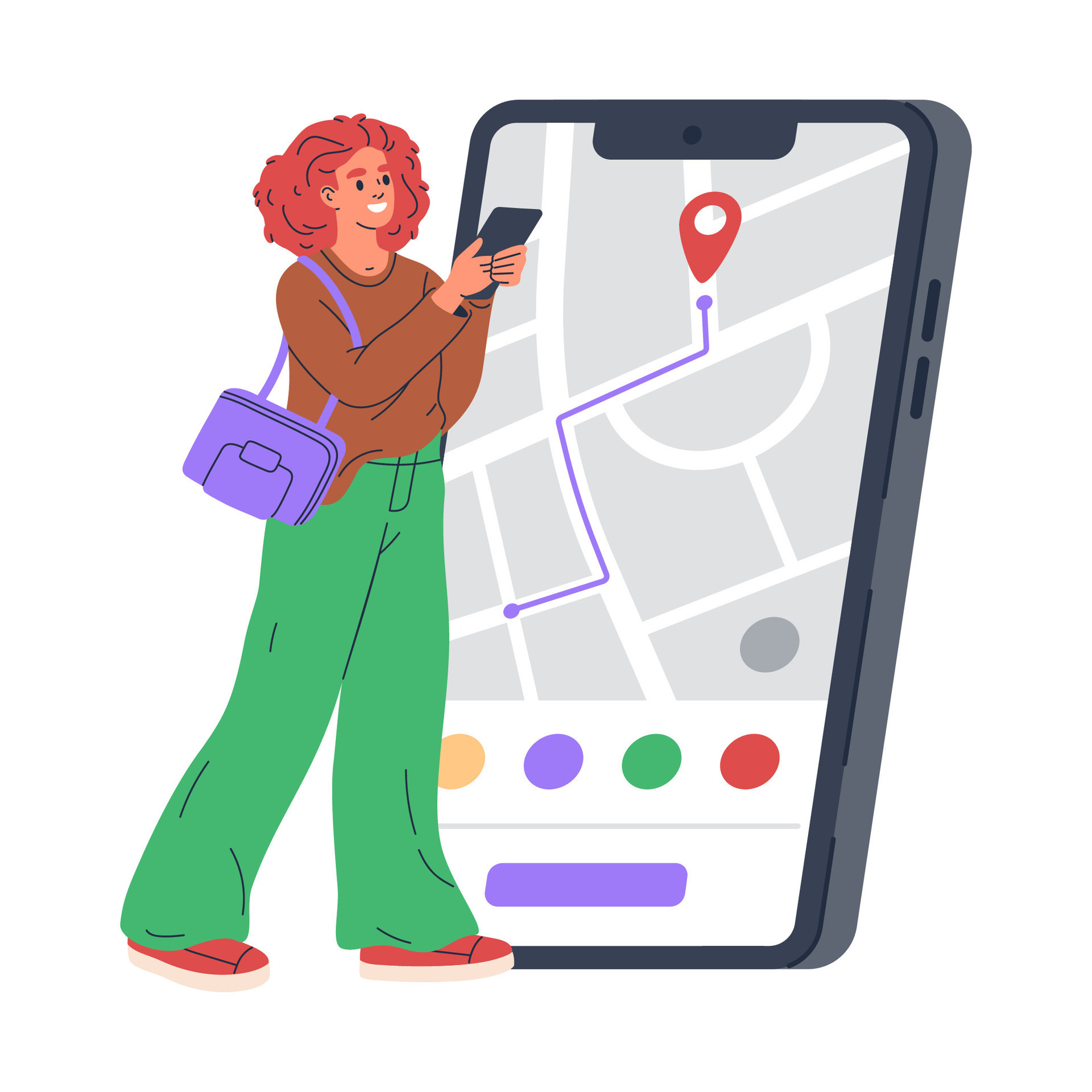 Girl With Smartphone Map Application Mobile Navigation App On