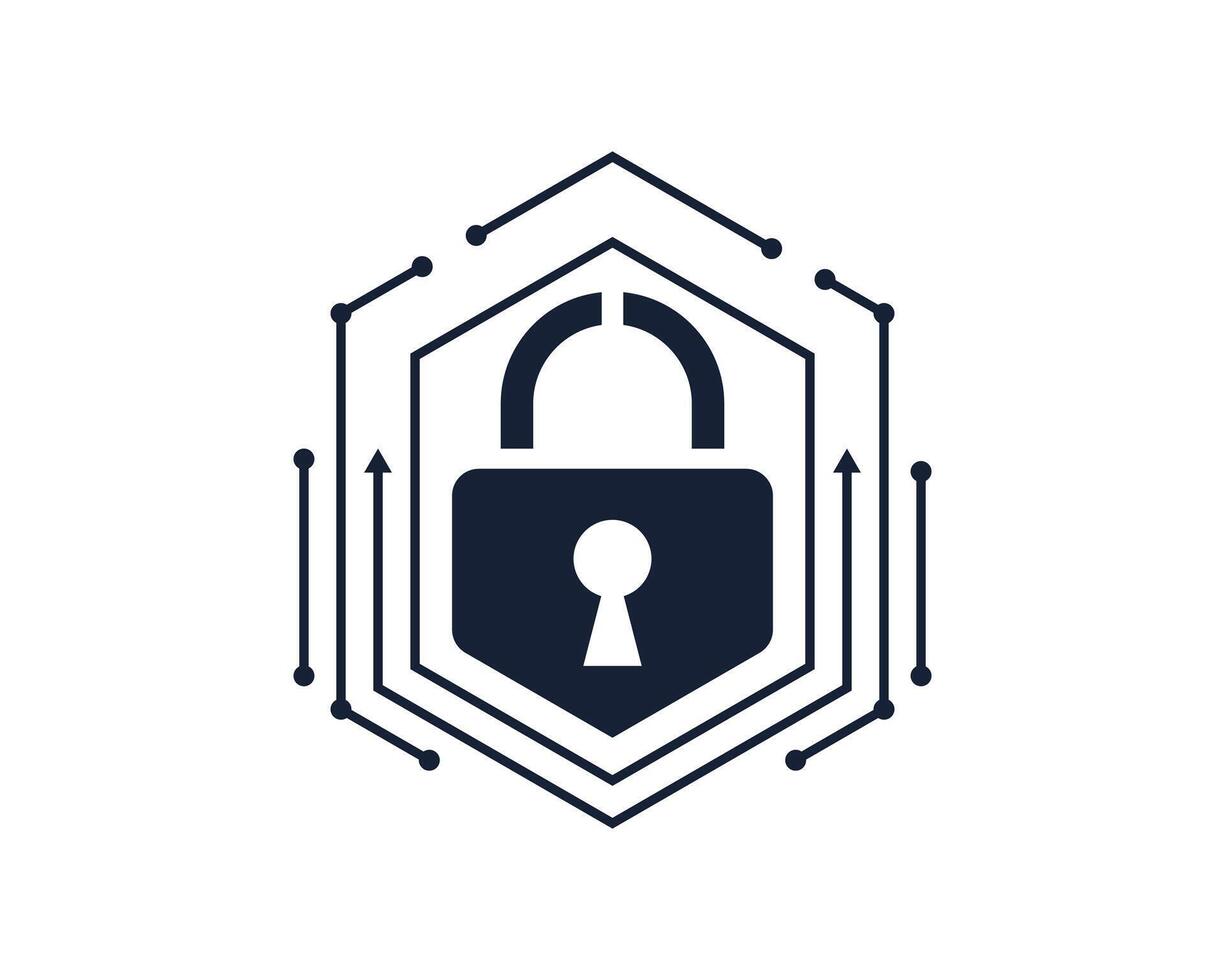 Cybersecurity Lock Icon Representing Digital Data Protection Network