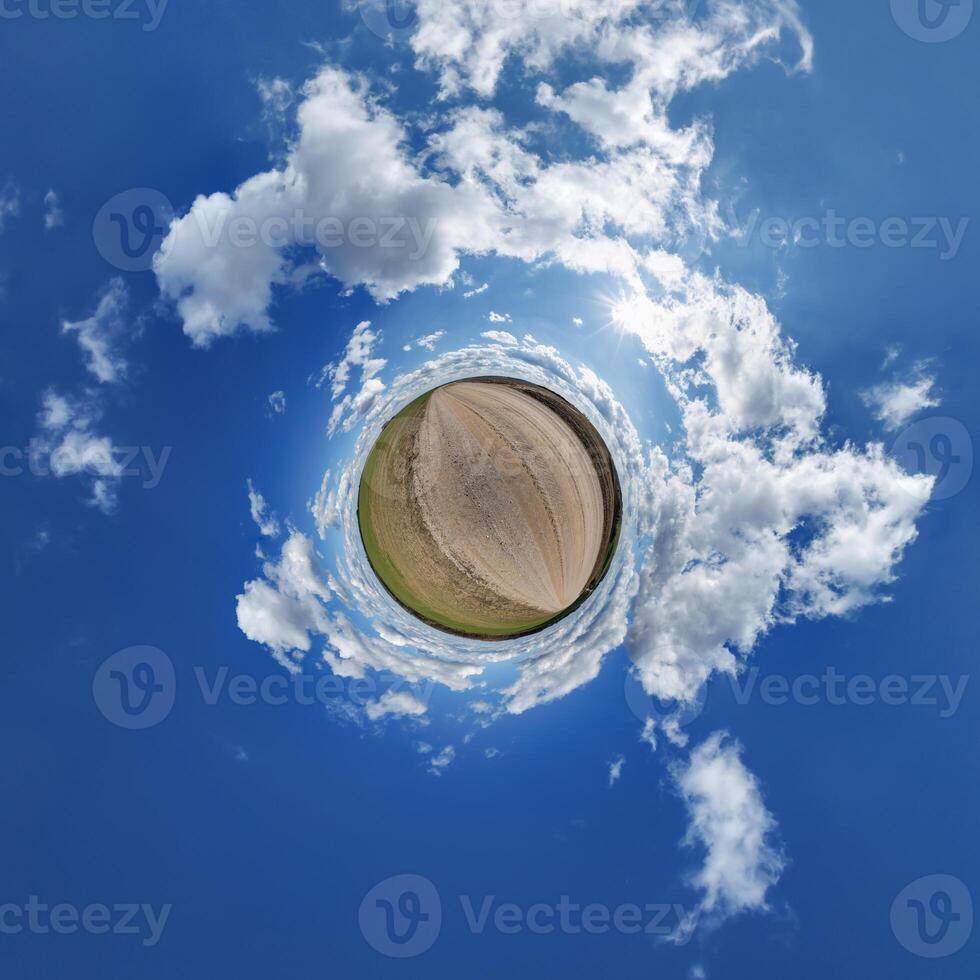 simple little tiny planet without buildings in blue sky with beautiful ...