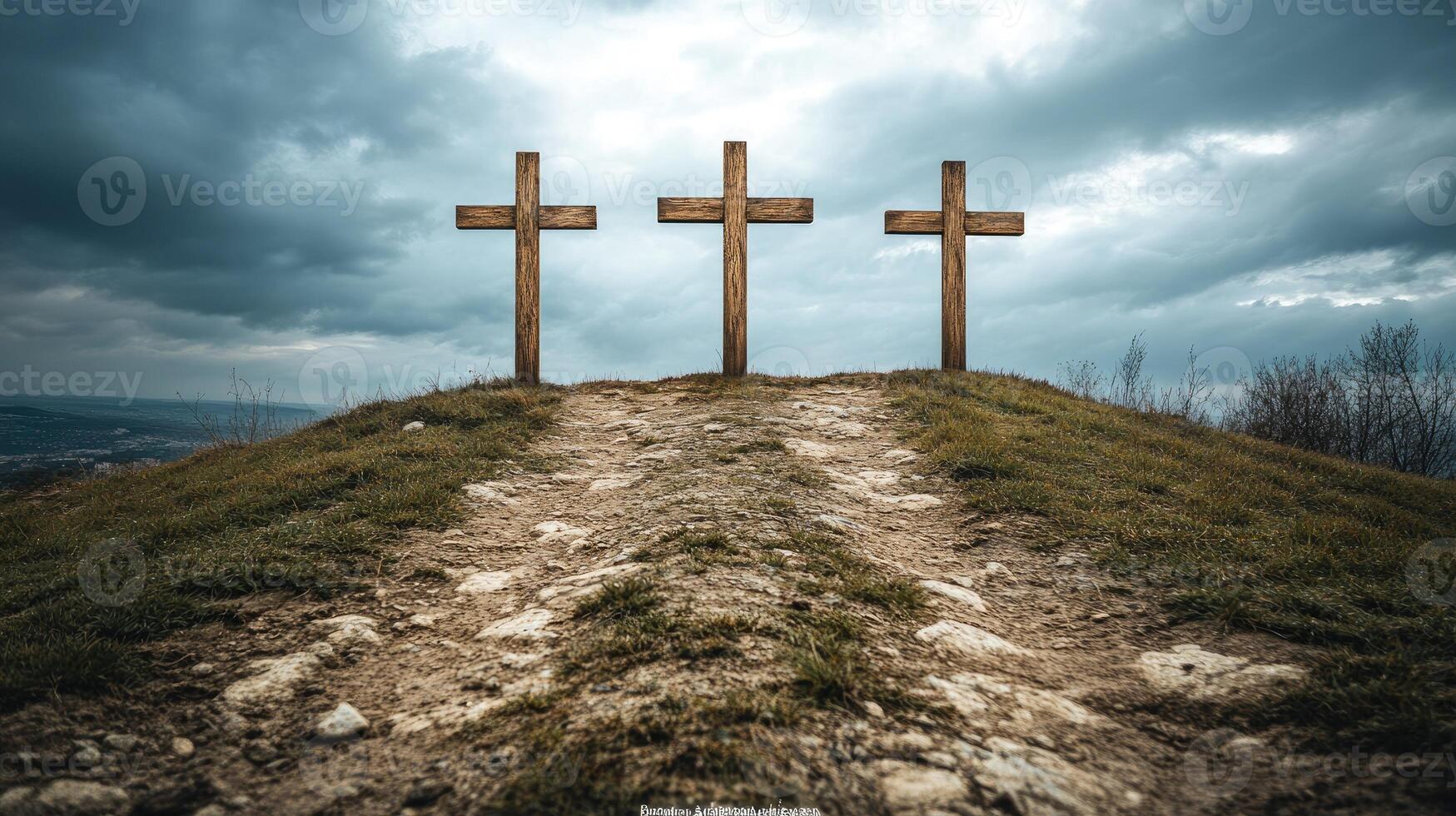 Three crosses standing on a hill under dramatic sky 49544325 Stock Photo at Vecteezy