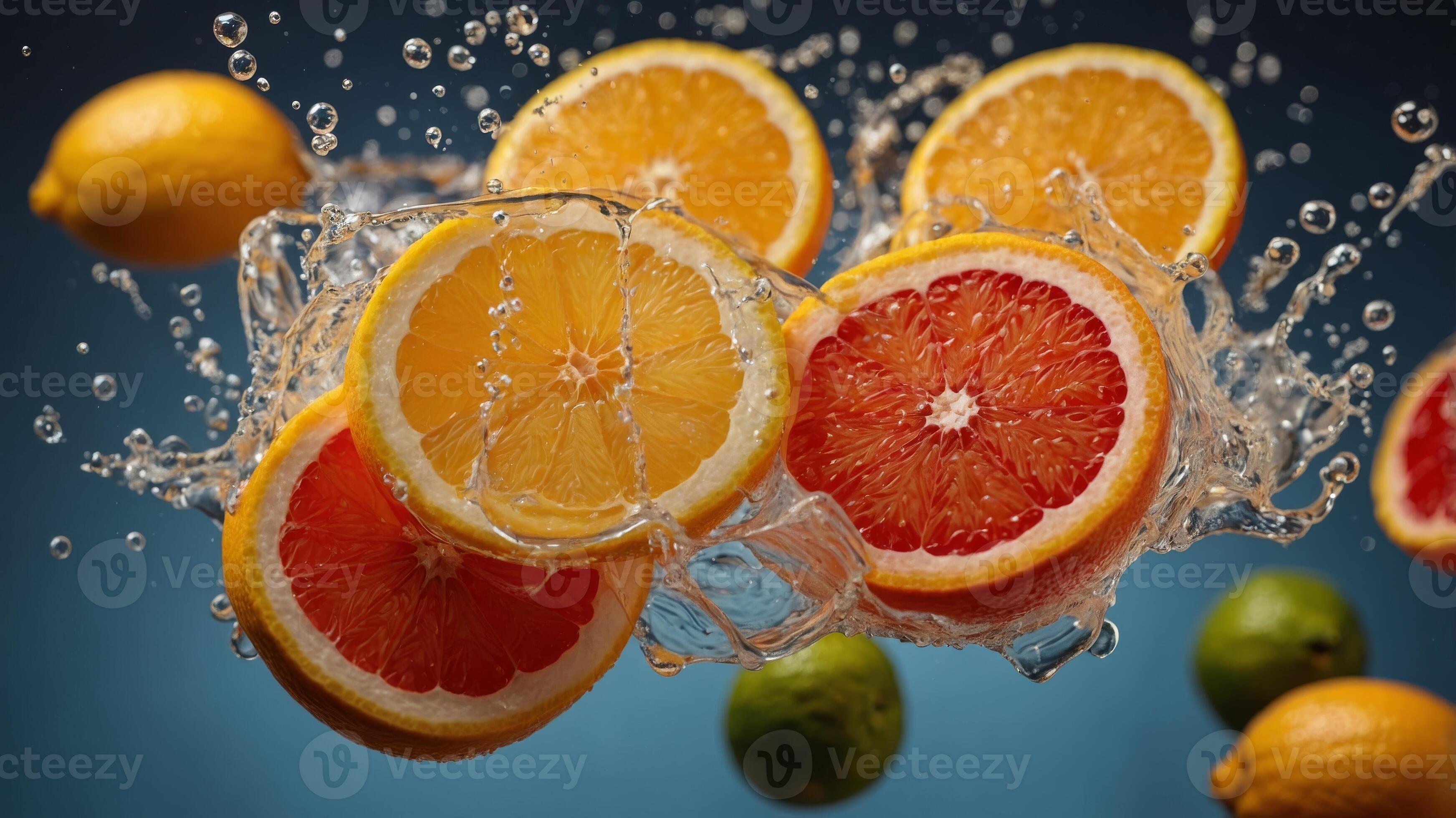Citrus Slices Splashing in Water using Bubbles. 49552065 Stock Photo at Vecteezy