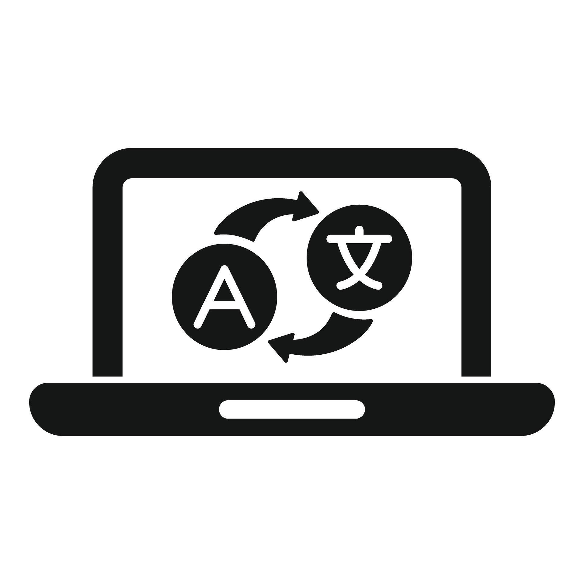 Online language translator performing automatic translation on laptop ... Online language translator performing automatic translation on laptop ...