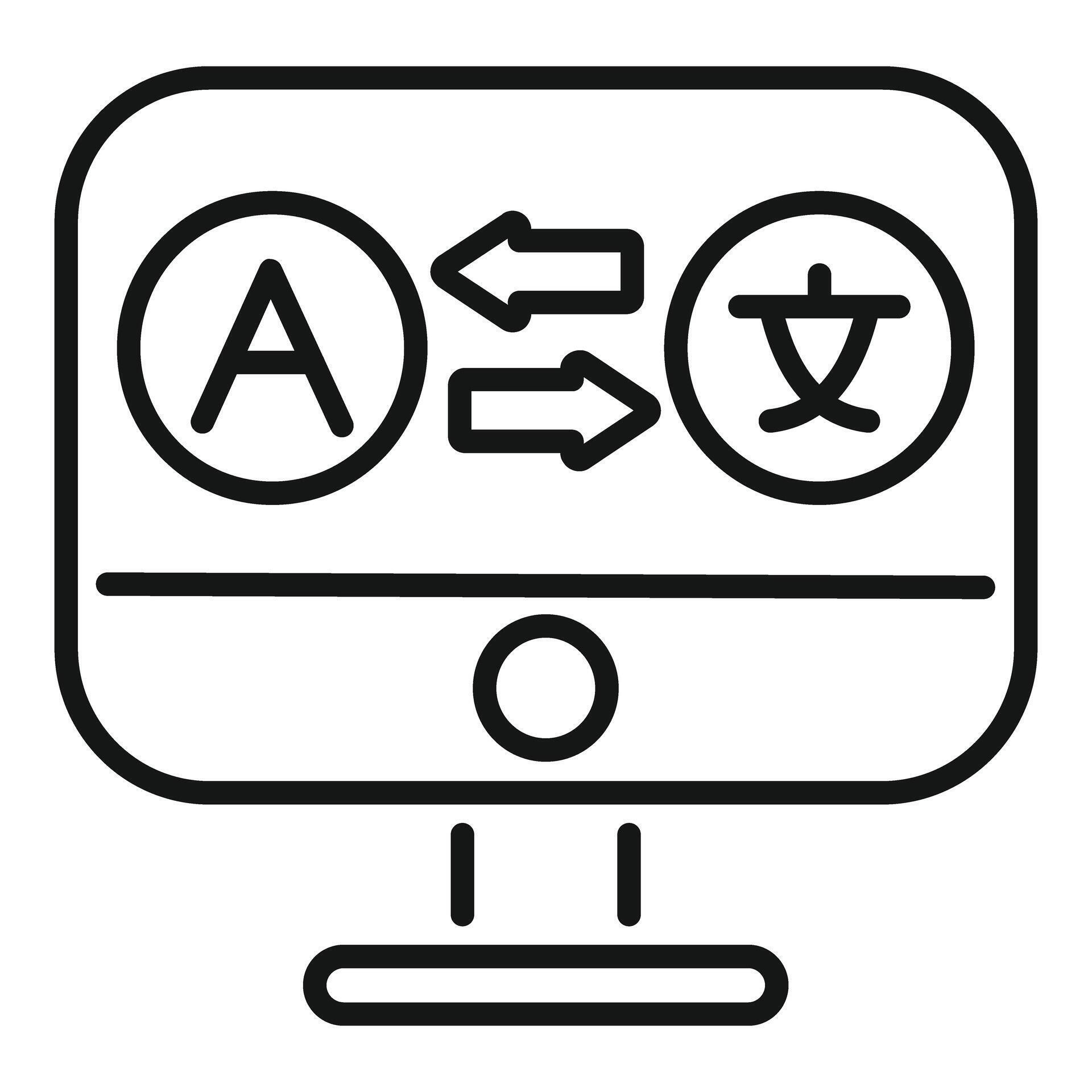 Computer translating languages icon with arrows showing translation ...