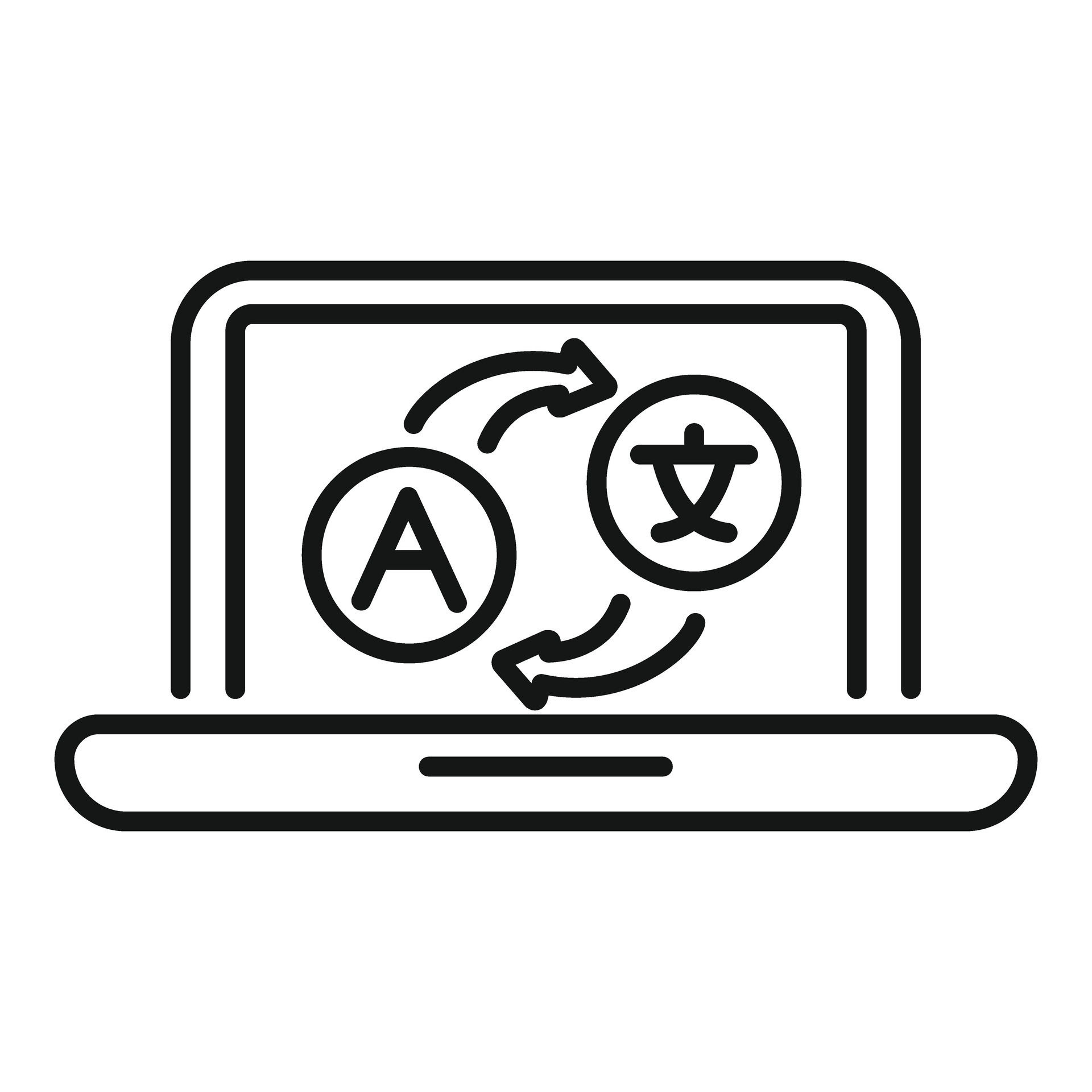 Laptop displaying language translation application with arrows ...