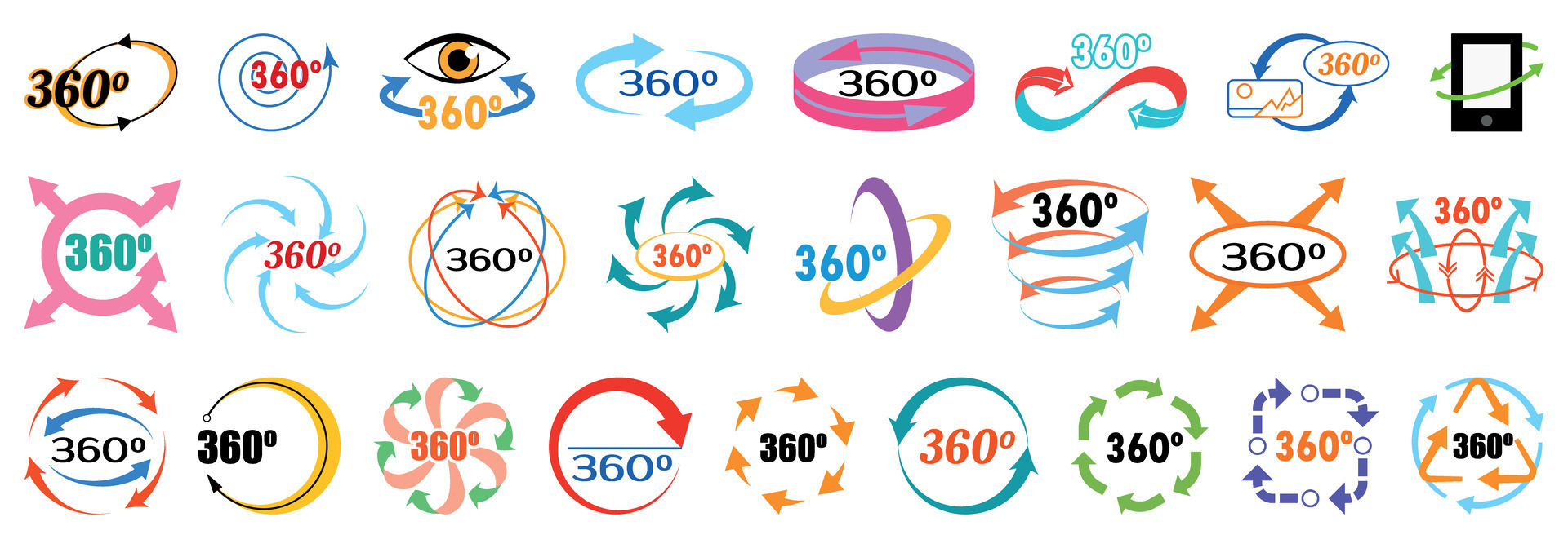 360 degrees icons set. Set of 360 degree rotation arrows showing full circle revolution 49558021 ...