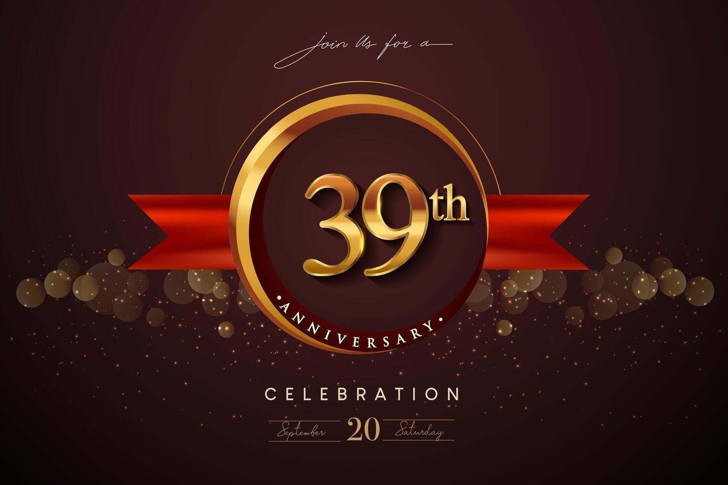 39º aniversario logo, oro color y elegante diseño para cumpleaños invitación y aniversario ...