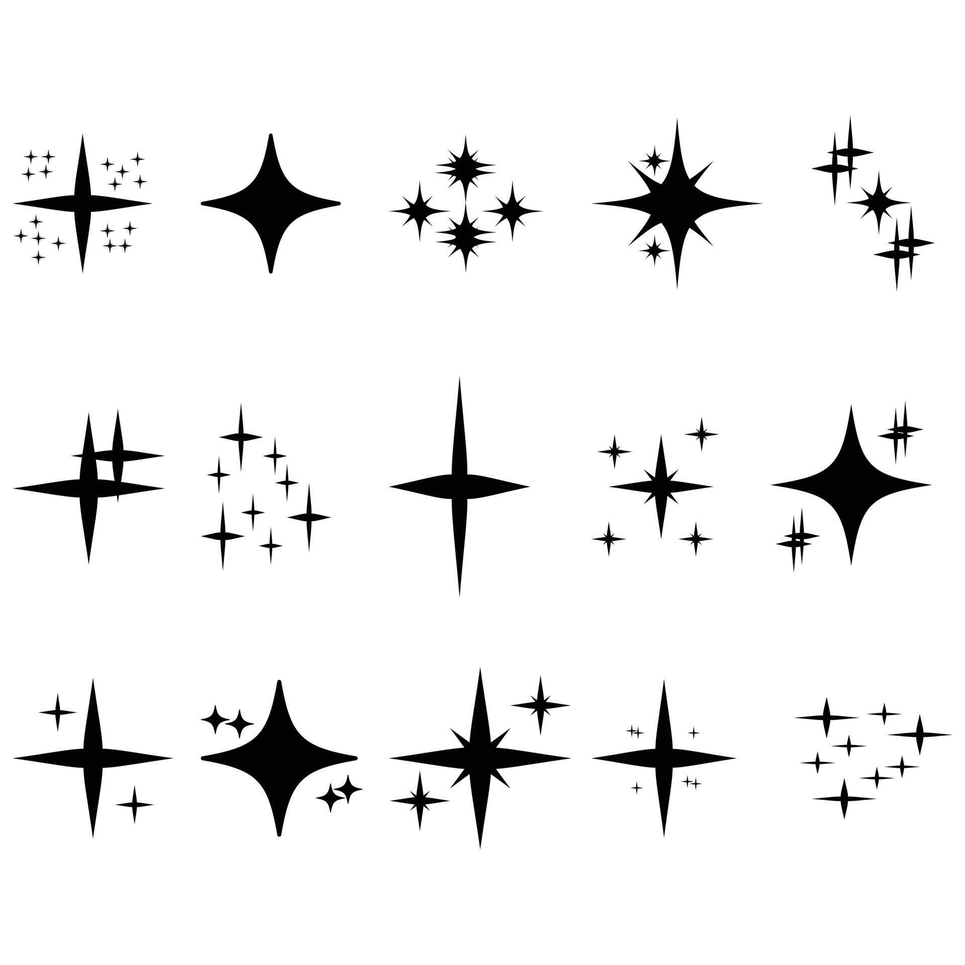 Twinkle stars. Star icons. Set of star shapes. Cool Sparkle Icons Collection. White background ...