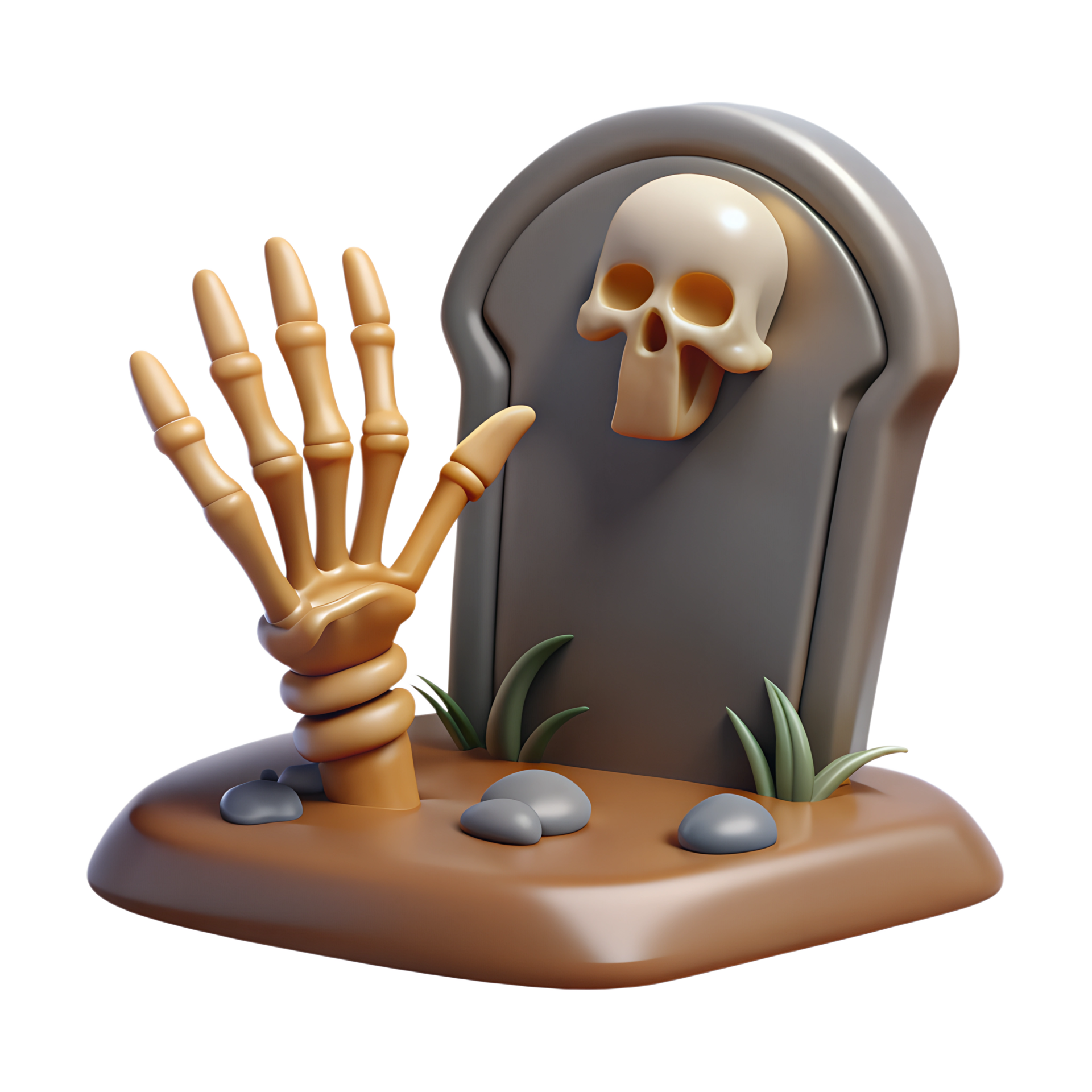 Skeleton Arm Sticking Out Of The Grave Next To The Tombstone 3d