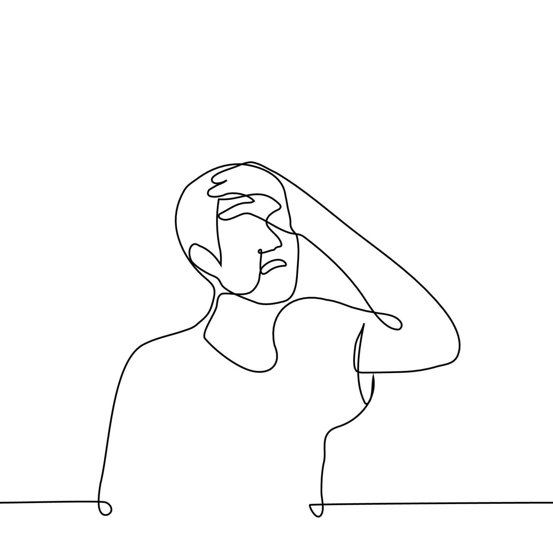 The Man Put His Hand On His Head With His Mouth Open One Line Art Concept Despair Crisis
