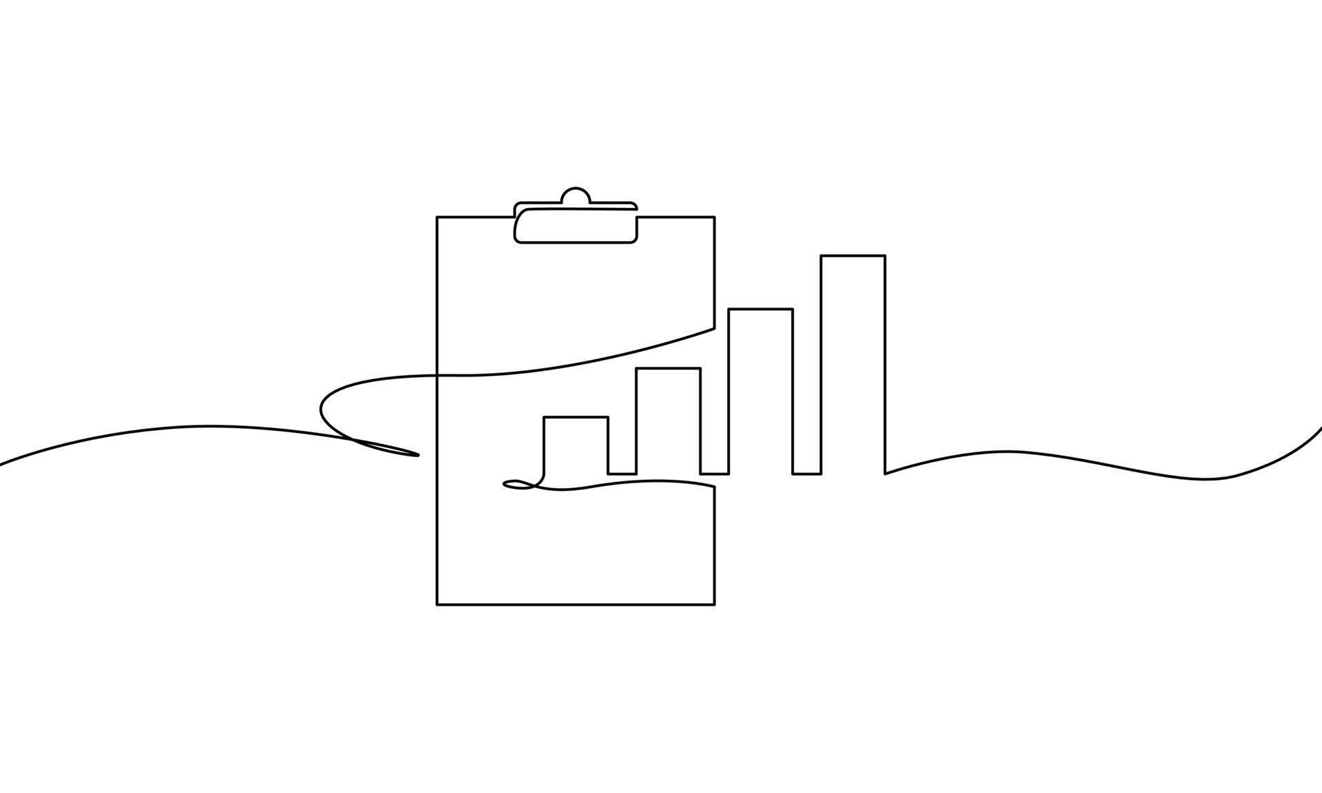 Continuous line drawing of clipboard. Growth graph icon business, bar ...