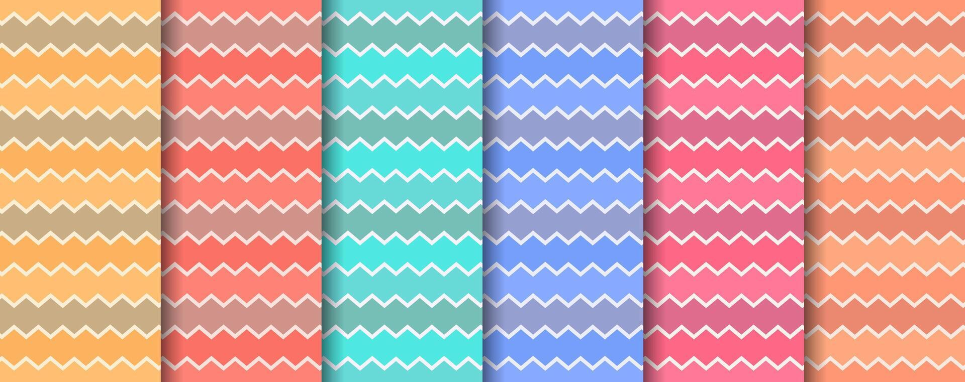 Colorful Wavy Zig Zag Lines Pattern Background Set 49566404 Vector Art ...