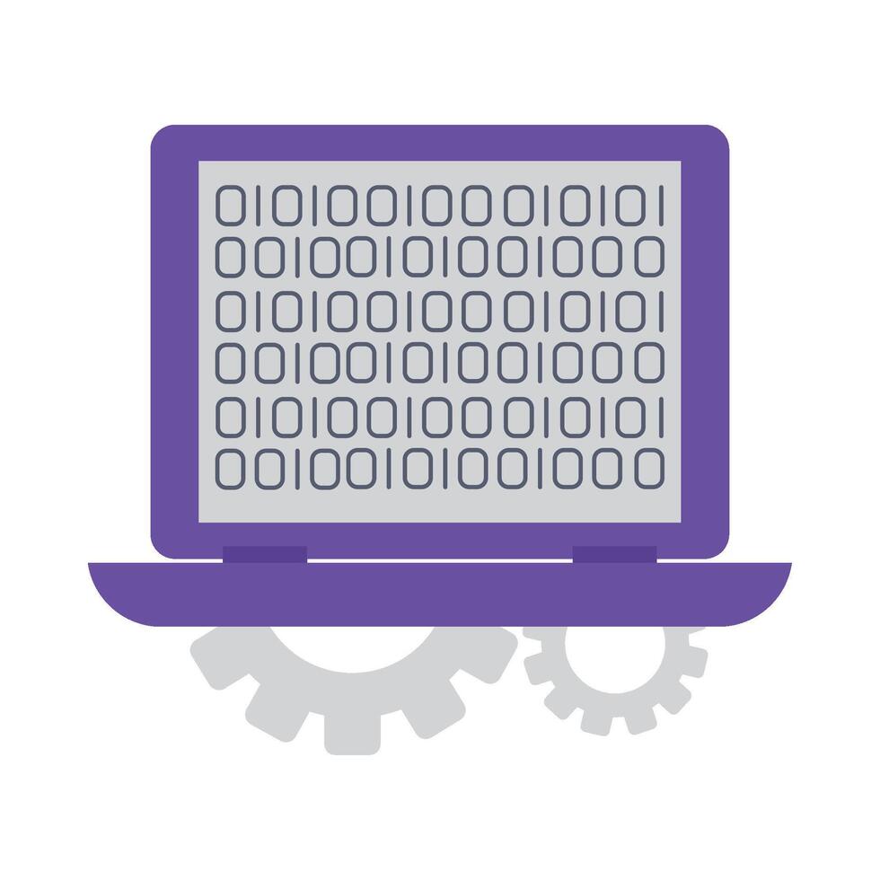 A laptop with gears and binary code on it 49567712 Vector Art at Vecteezy