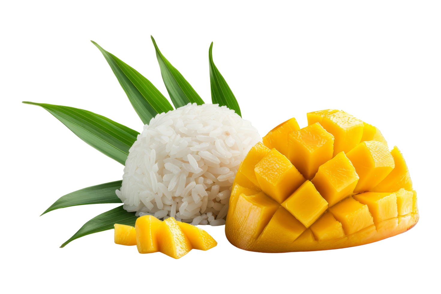 Mango Sticky Rice With Green Leaves 49575460 Png