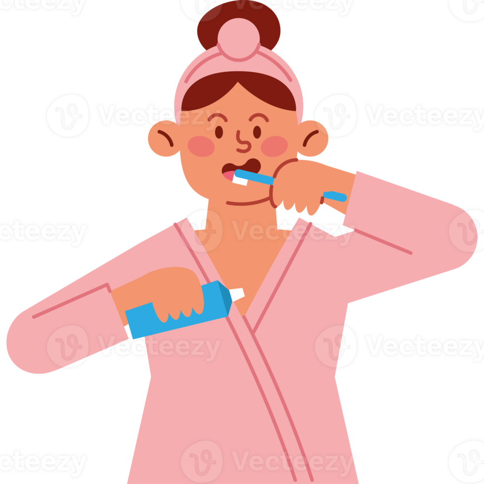 A Woman Brushing Her Teeth With A Toothbrush 49576418 Png