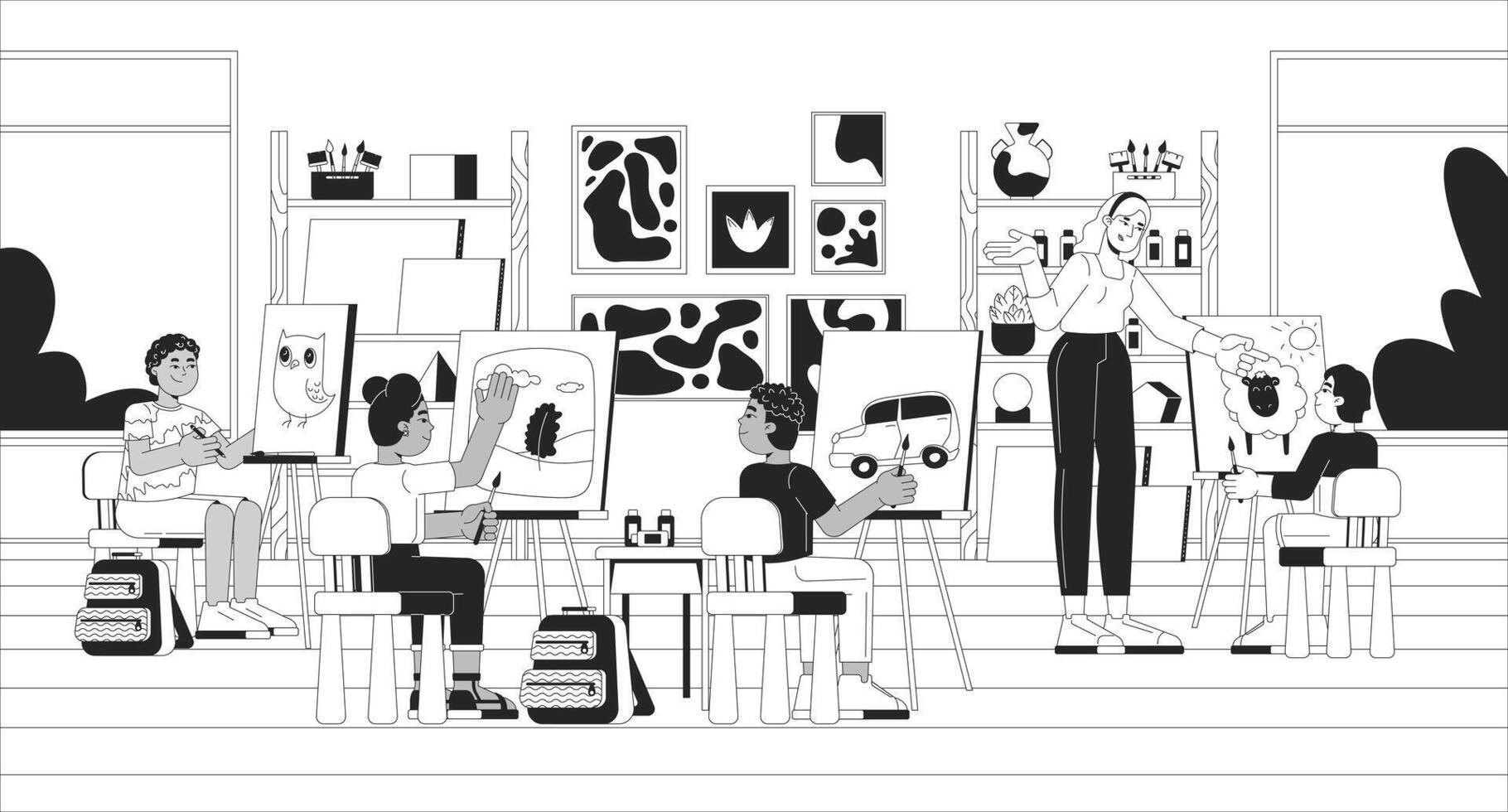 medio colegio Arte clase negro y blanco línea ilustración. Arte ... medio colegio Arte clase negro y blanco línea ilustración. Arte ...