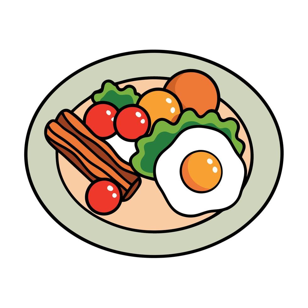 A Plate Of Bacon Eggs And Vegetables 49580587 Vector Art At Vecteezy