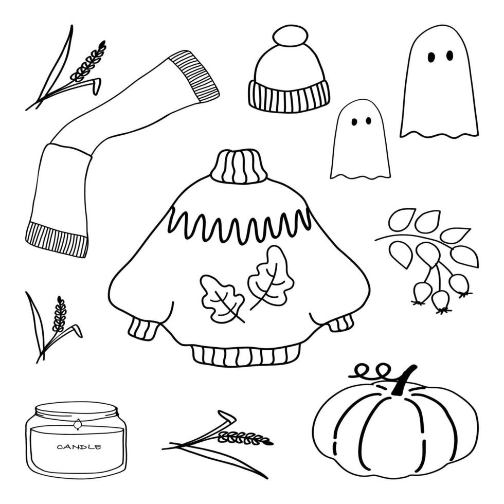 Cozy autumn-themed illustration featuring a sweater, pumpkin, and ...