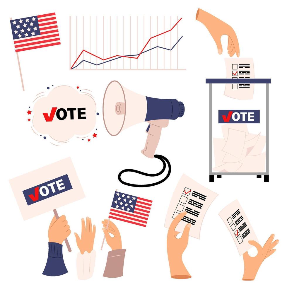 Vote 2024. Election campaign. USA voting concept red and blue colours ...