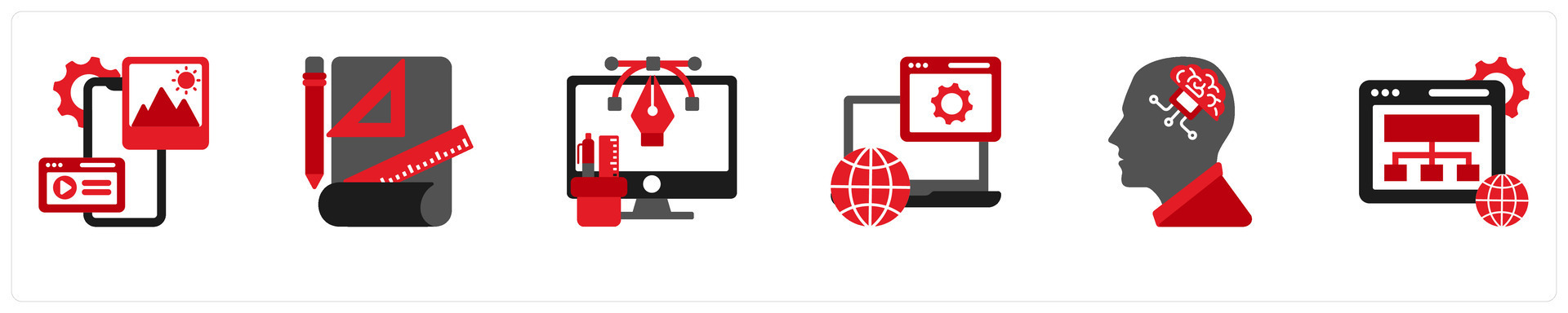 Six Technology Red and Black icons as app developing, project briefing ...