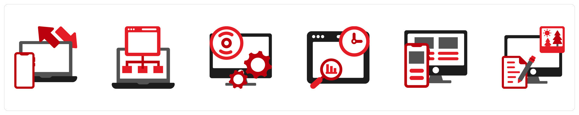 Six Technology Red and Black icons as cross platform testing, sitemap ...