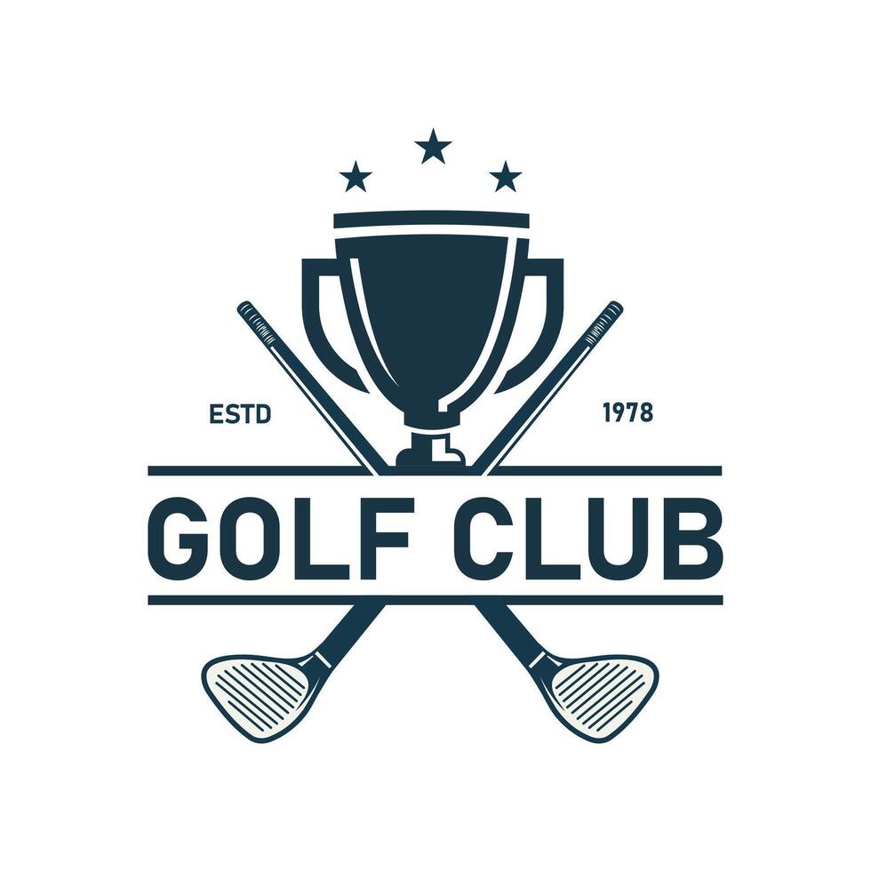 Retro Vintage Logo With Trophy Design Two Crossed Golf Clubs And Three