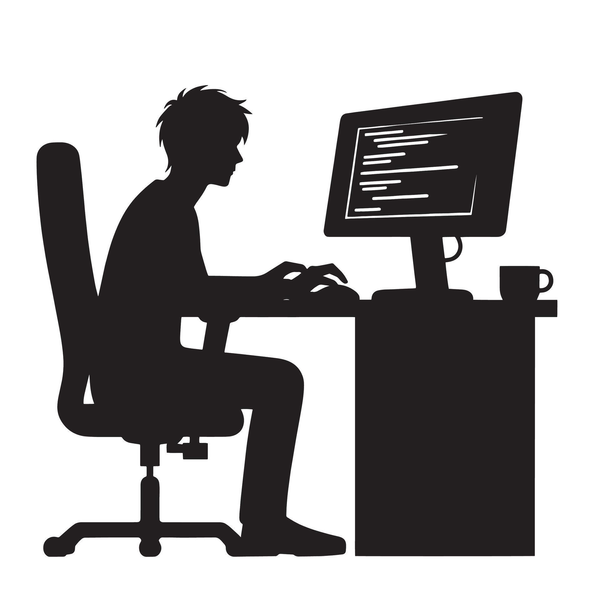 silhouette programmer work on their computer in office 49649339 Vector ...