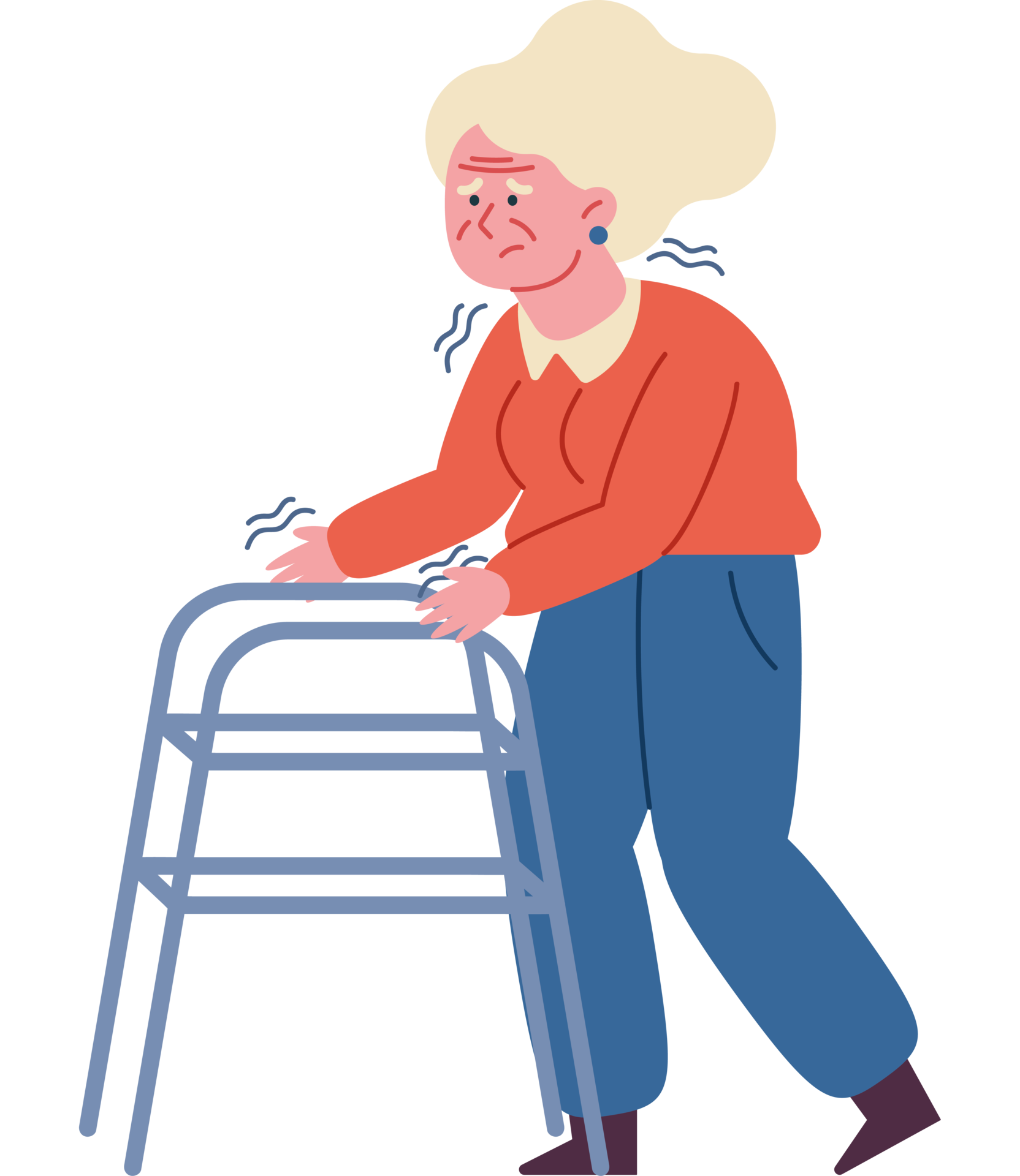 An elderly woman pushing a walker 49656286 PNG