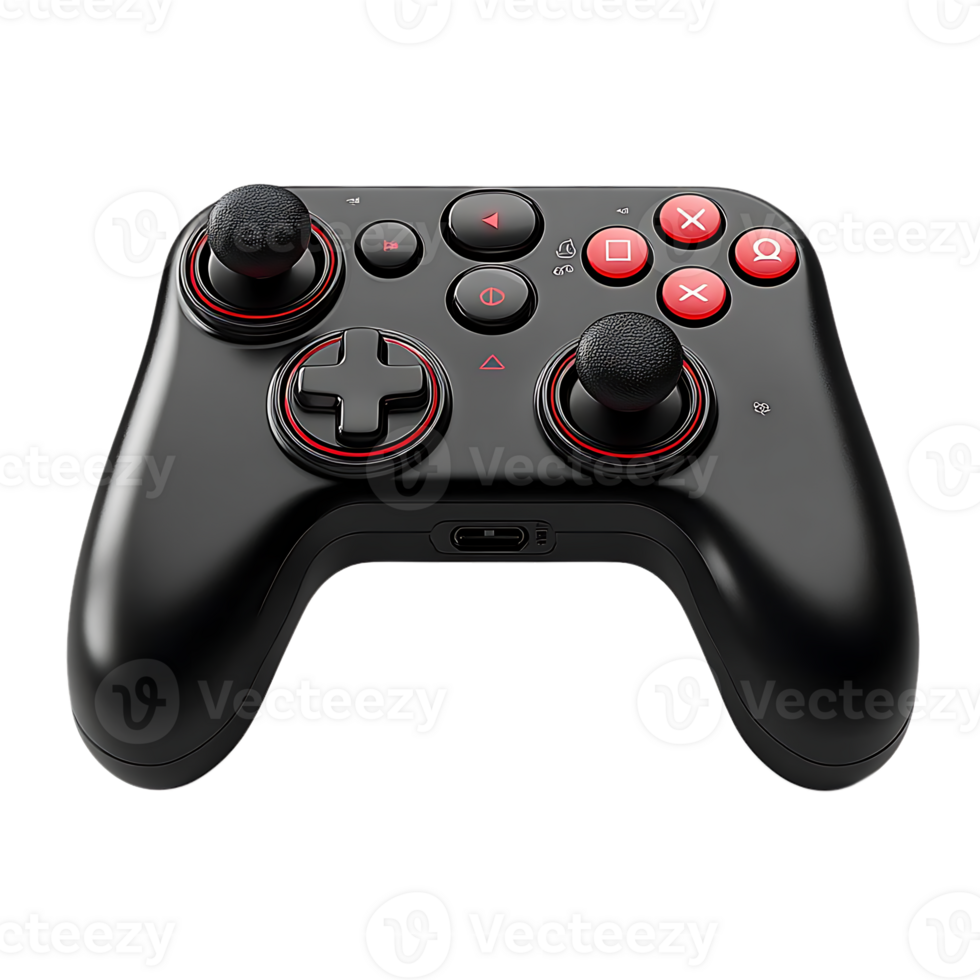 Black Game Controller with Red Buttons and Transparent Background ...