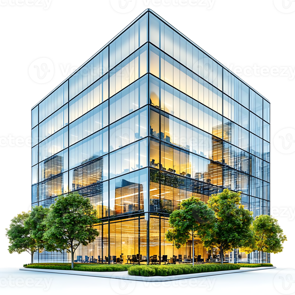 Modern Glass Office Building with Transparent Background, Illuminated ...