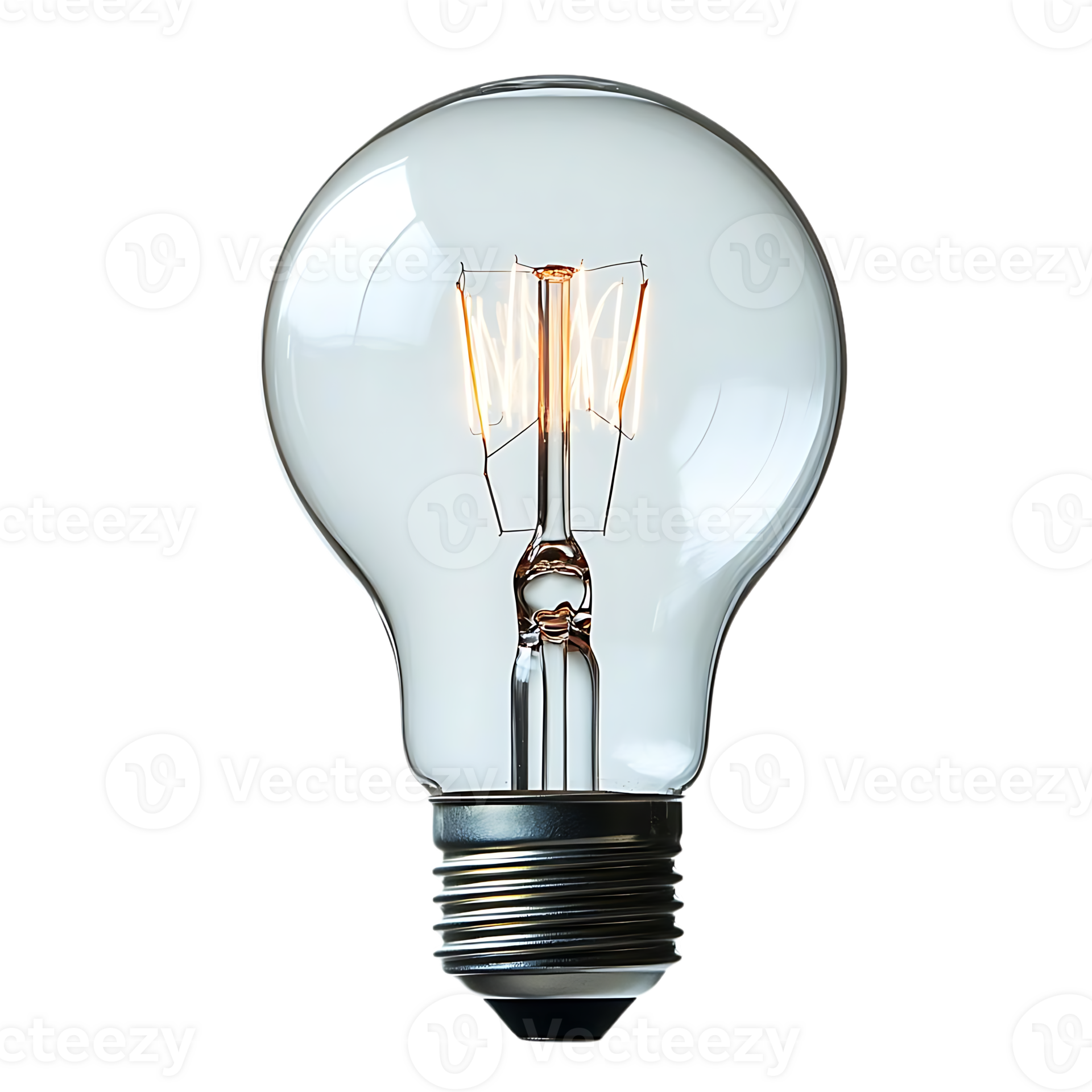 Glowing Light Bulb with Transparent Background, Isolated on Black, Vintage Filament, Clear Glass ...