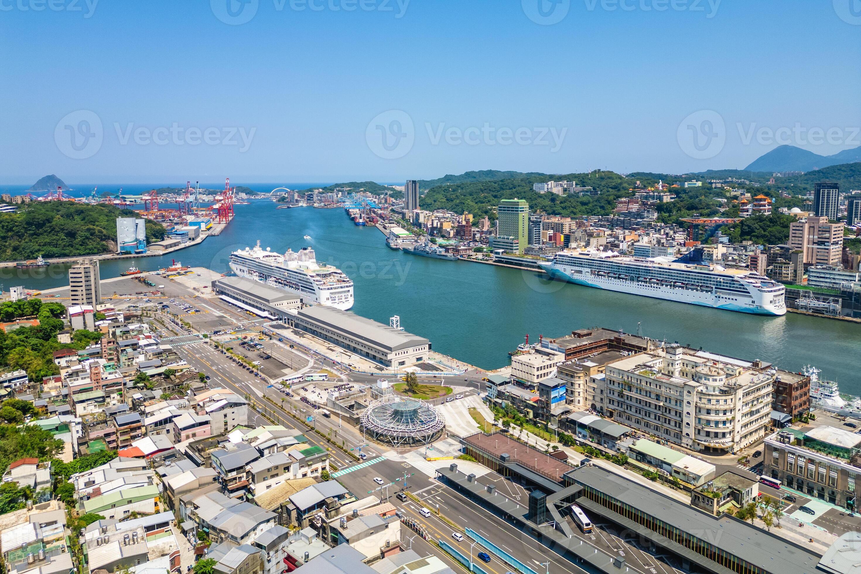 Aerial view of Keelung harbor and Keelung city in north Taiwan 49671870 Stock Photo at Vecteezy
