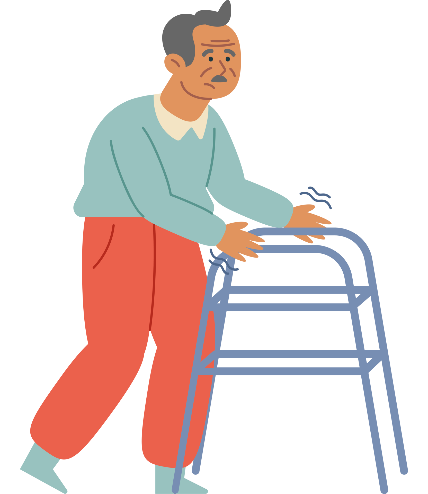 An illustration of an elderly man pushing a walker 49677480 PNG